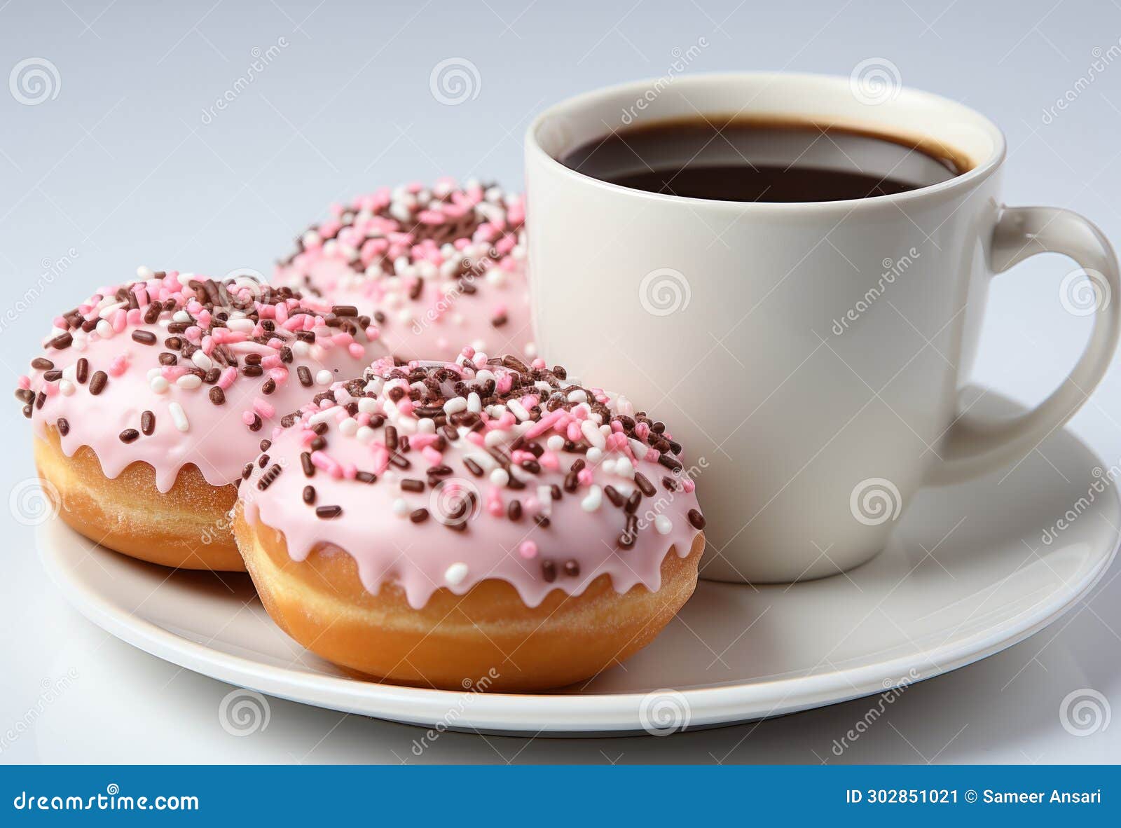 A Coffee Cup and a Donut Placed on a White Backdrop, Coffee Mug Image ...