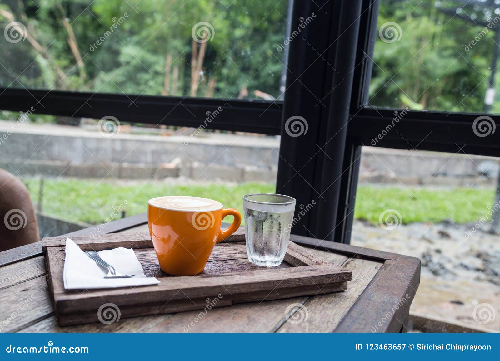 Coffee Cup and Drinking Water on Table Stock Image - Image of breakfast ...