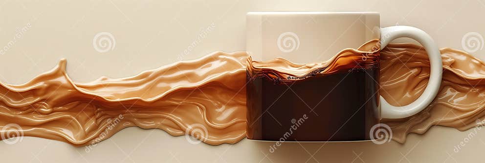 Coffee Cup with Dynamic Coffee Wave Spilling Over, Creating an Abstract ...