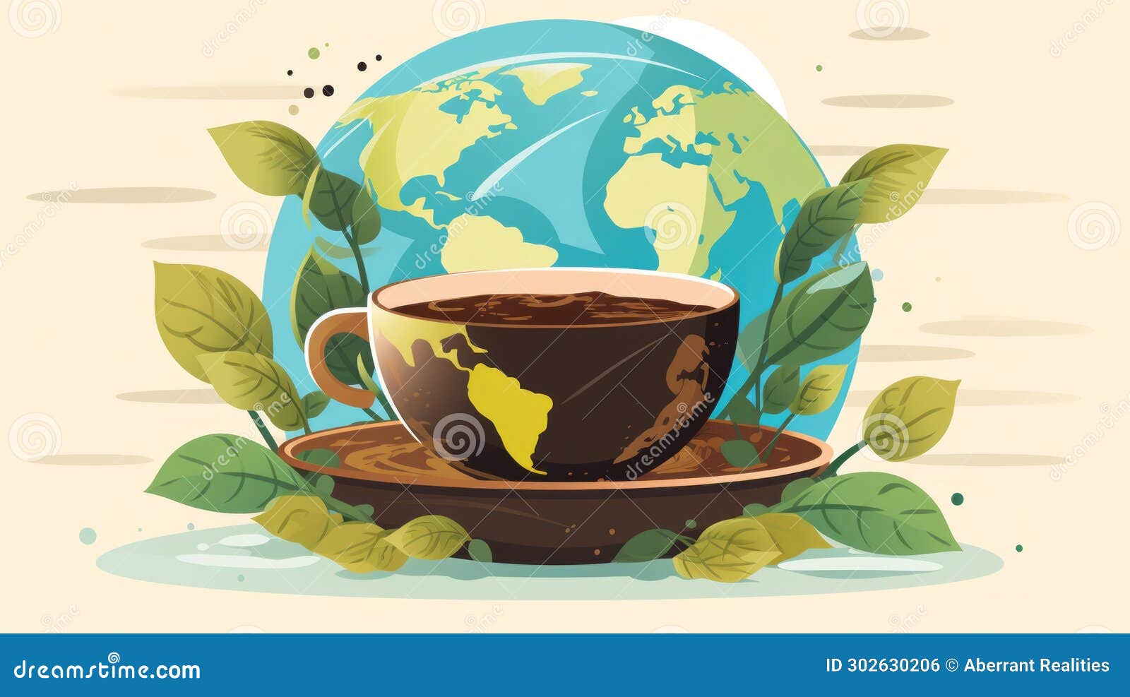 Coffee Cup with Earth and Plants Vector Illustration Stock Illustration ...