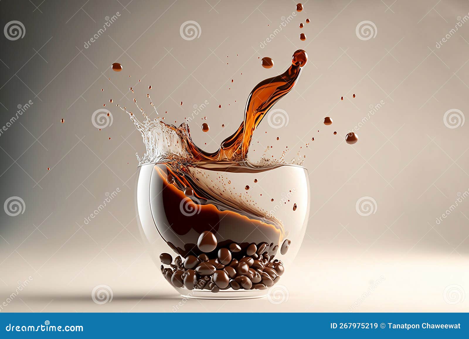Coffee in Cup with Falling of Splash and Steam. Morning Drinks with ...