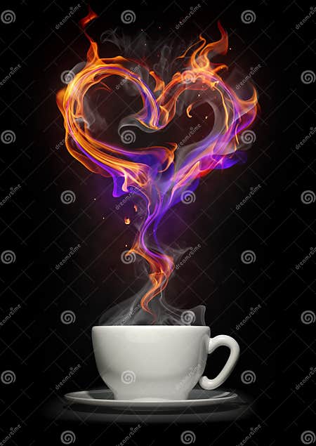 Coffee Cup with a Fire Heart Stock Illustration - Illustration of ...