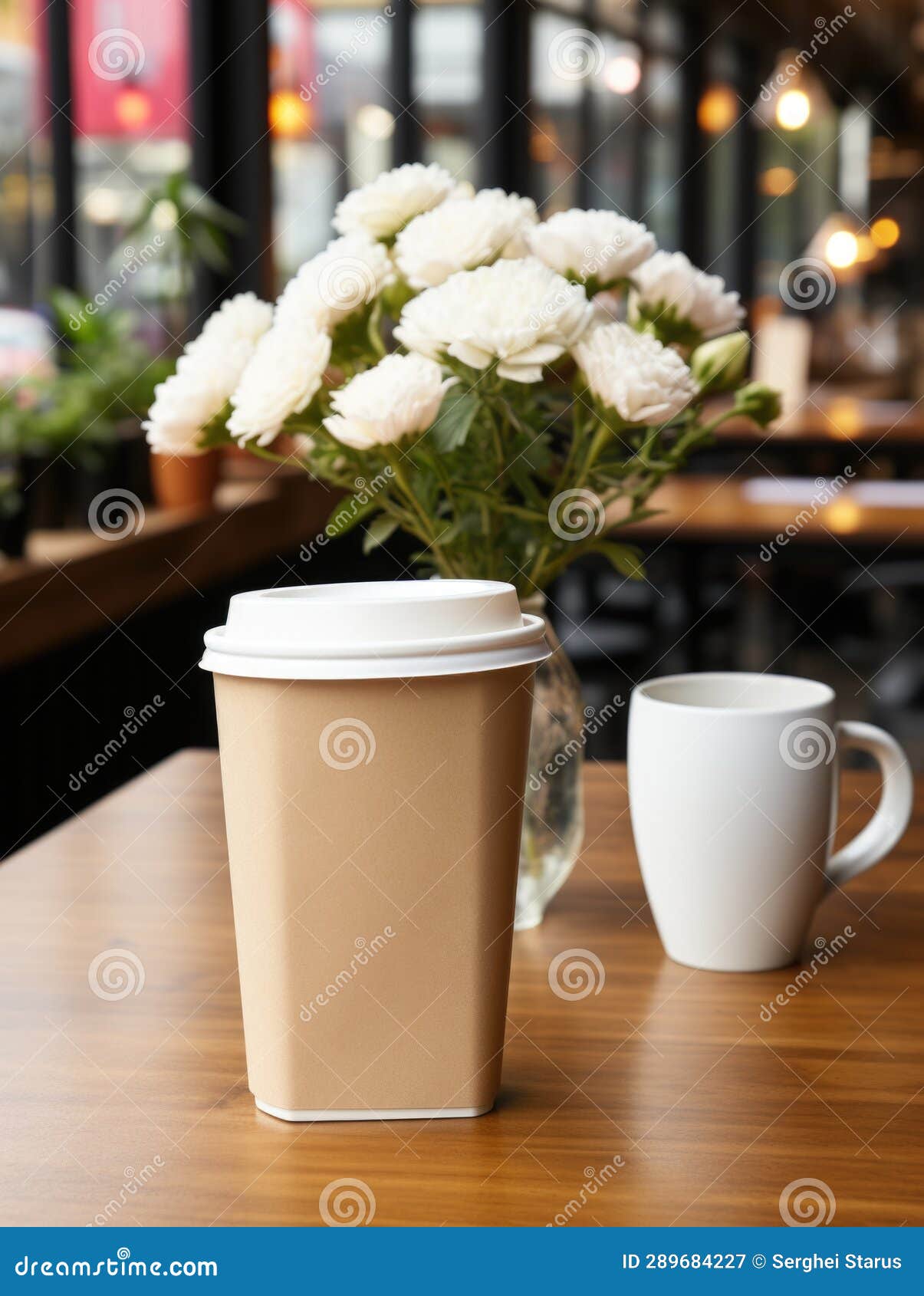 A Coffee Cup and a Flower Vase on a Table, AI Stock Image - Image of ...