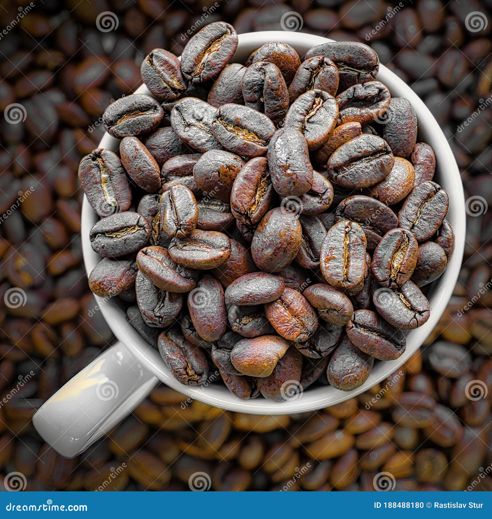 Coffee Cup Full of Coffee Beans Stock Photo - Image of black, brown ...