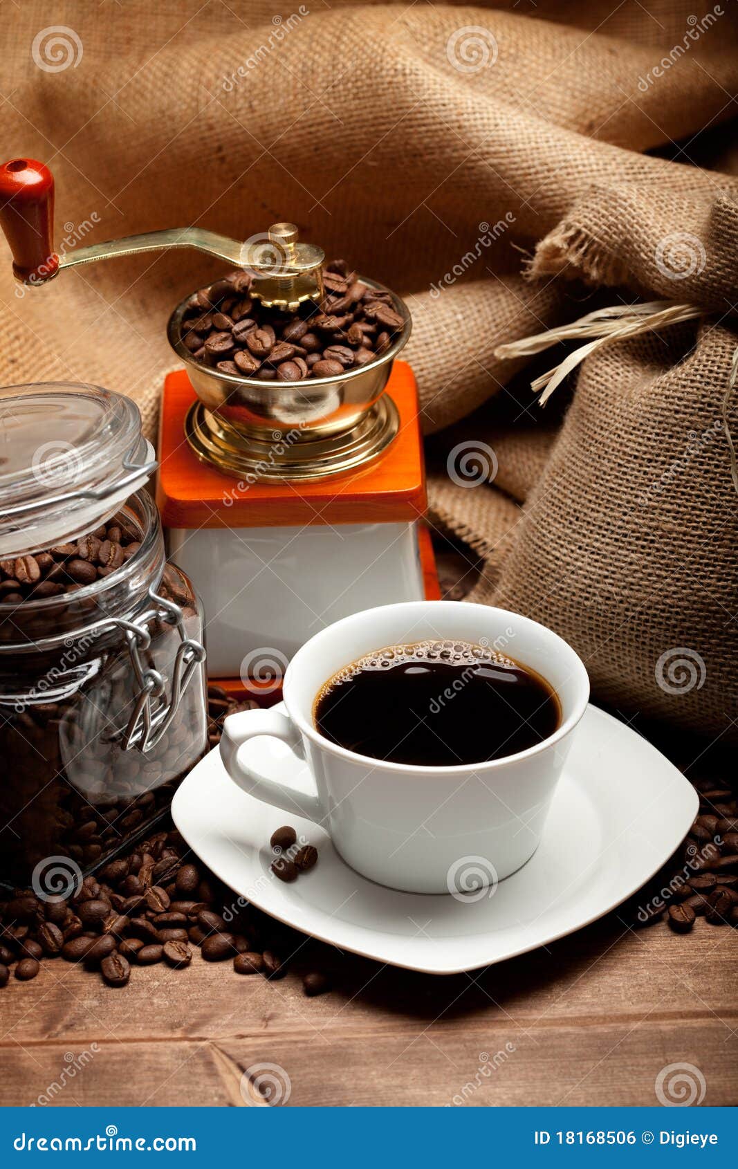 Coffee cup and grains stock photo. Image of grinder, aroma - 18168506