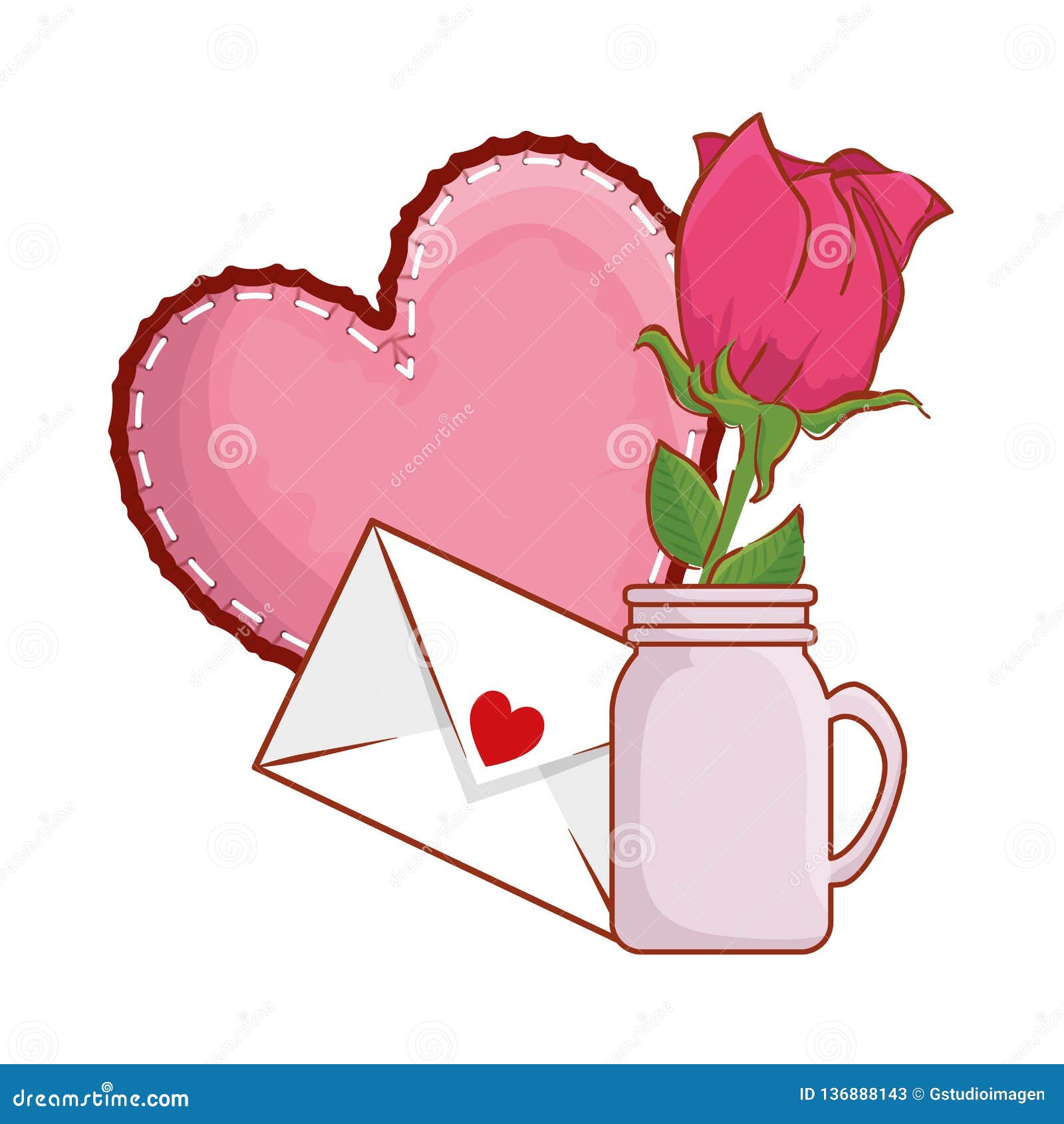 Coffee Cup with Heart and Rose Stock Vector - Illustration of fresh ...