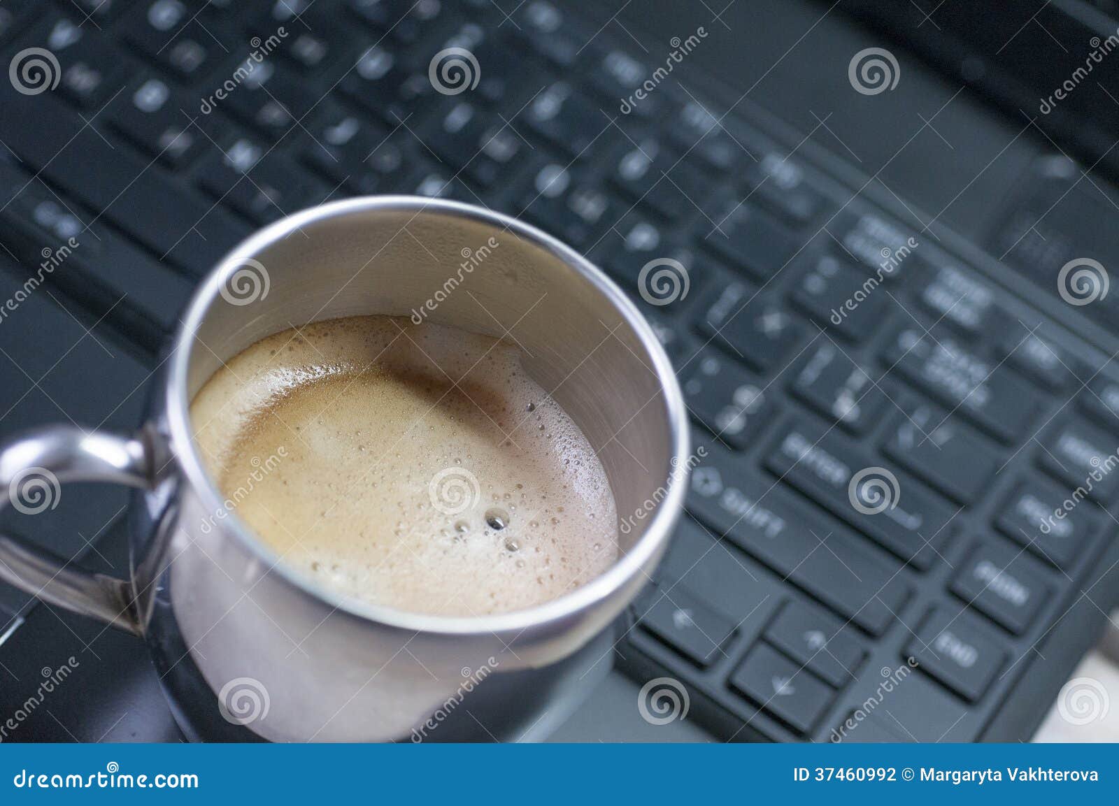Coffee cup and keyboard stock photo. Image of dark, colorful - 37460992