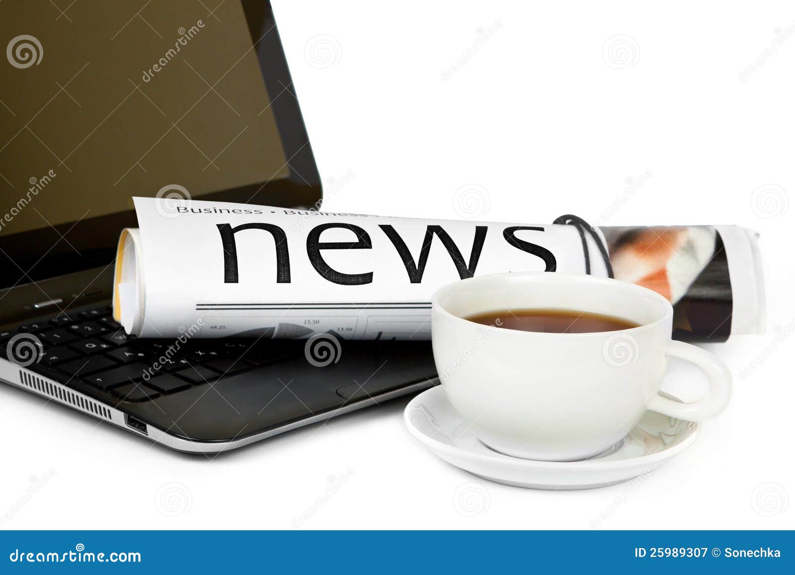 Coffee Cup with Laptop and Newspaper Stock Image - Image of break ...