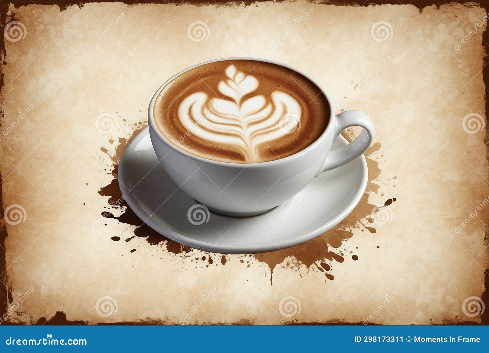 Coffee Cup with Latte Art on Grunge Paper Background Stock Illustration ...