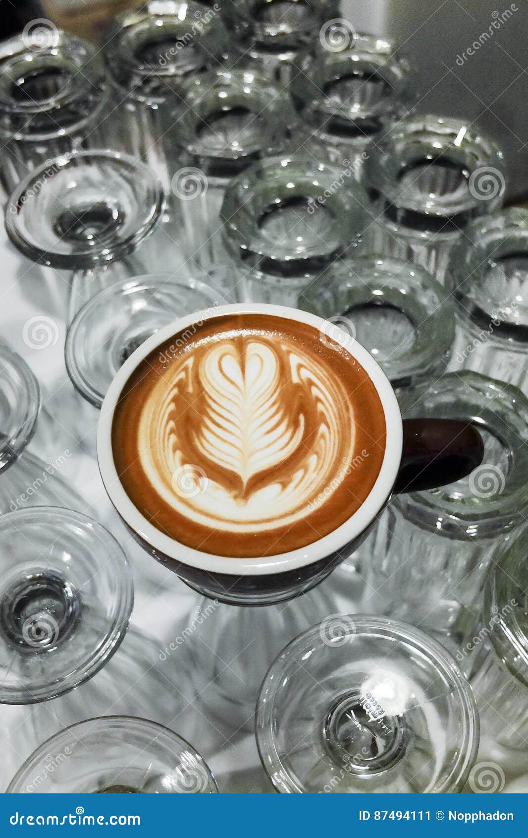 Coffee Cup with Latte Art Rosetta Pattern Stock Image - Image of milk ...
