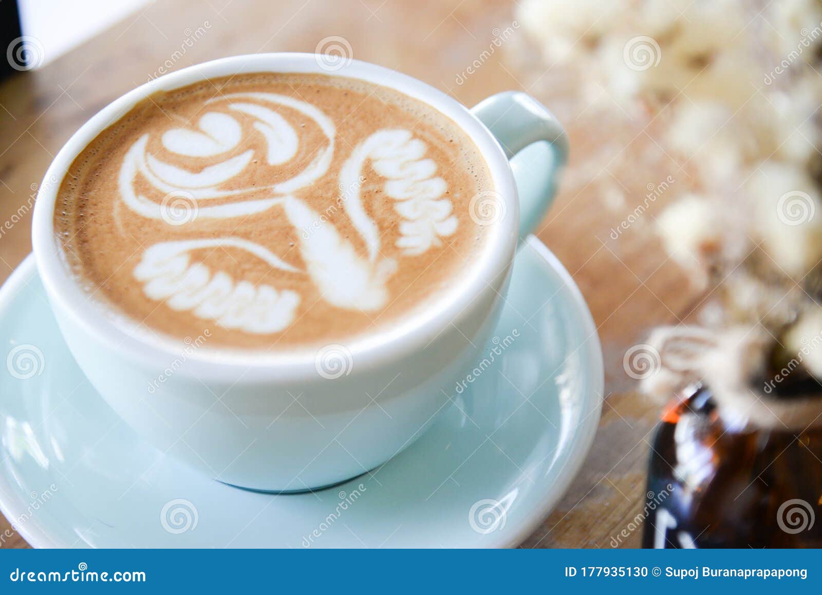 Coffee Cup with Latte Art on Wooden Table Menu in Coffee Break Time ...