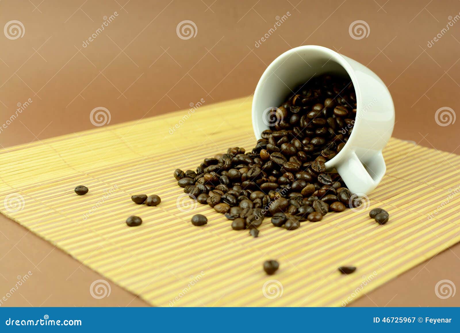 Coffee Cup Laying with Coffee Beans on Placemat Stock Image - Image of ...