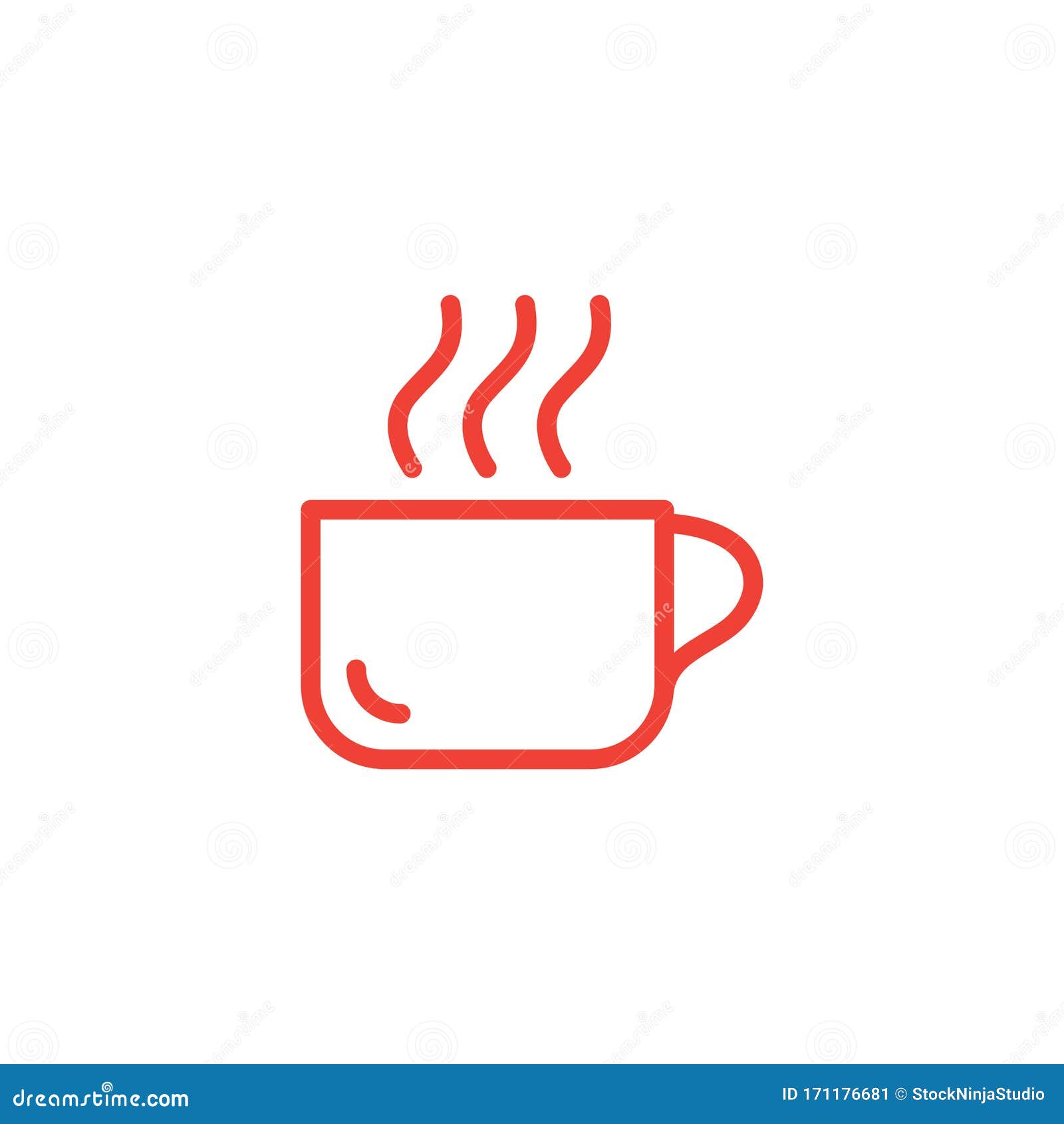 Coffee Cup Line Red Icon on White Background. Red Flat Style Vector ...