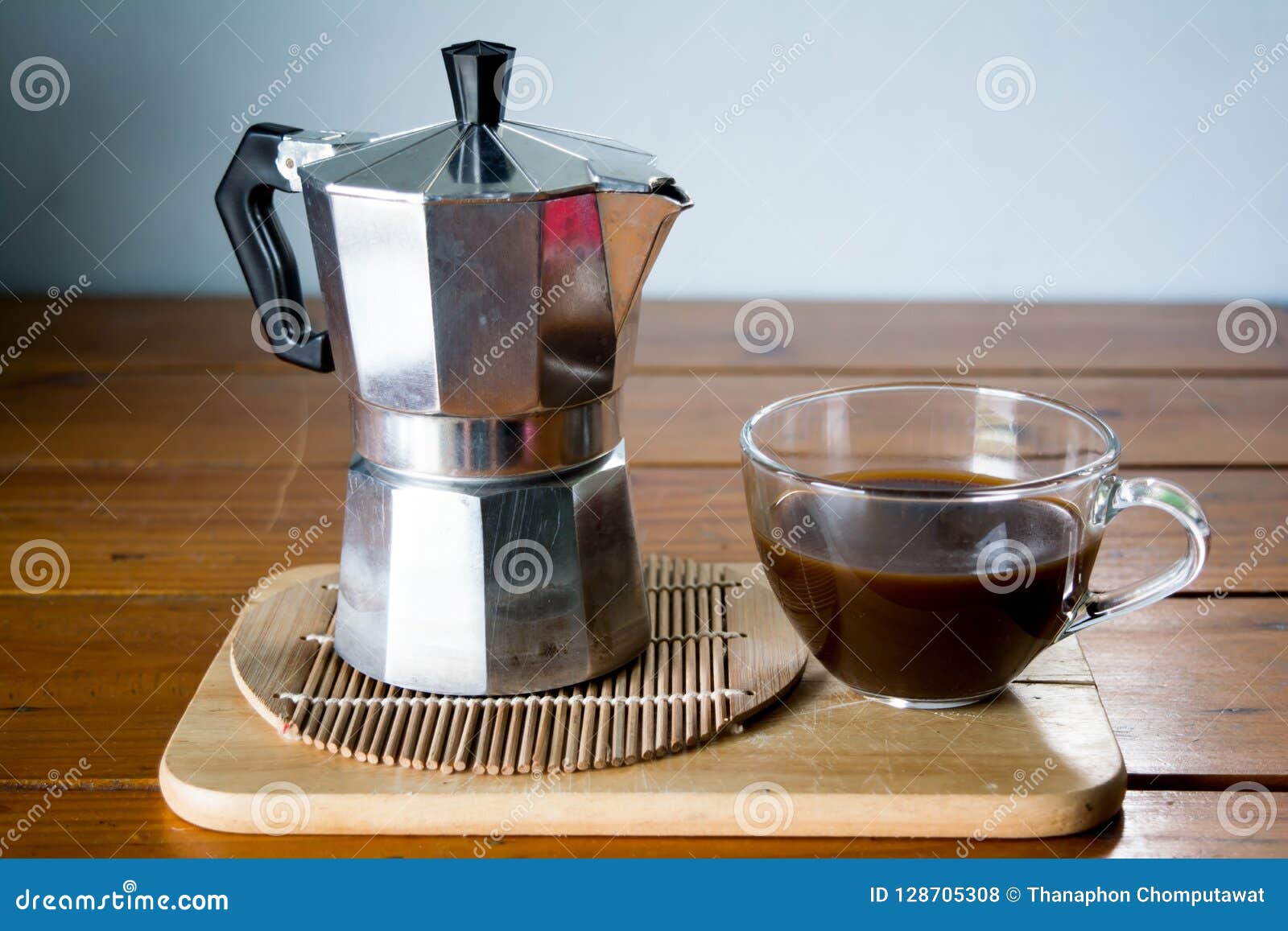 Coffee cup and moka pot stock photo. Image of plate - 128705308