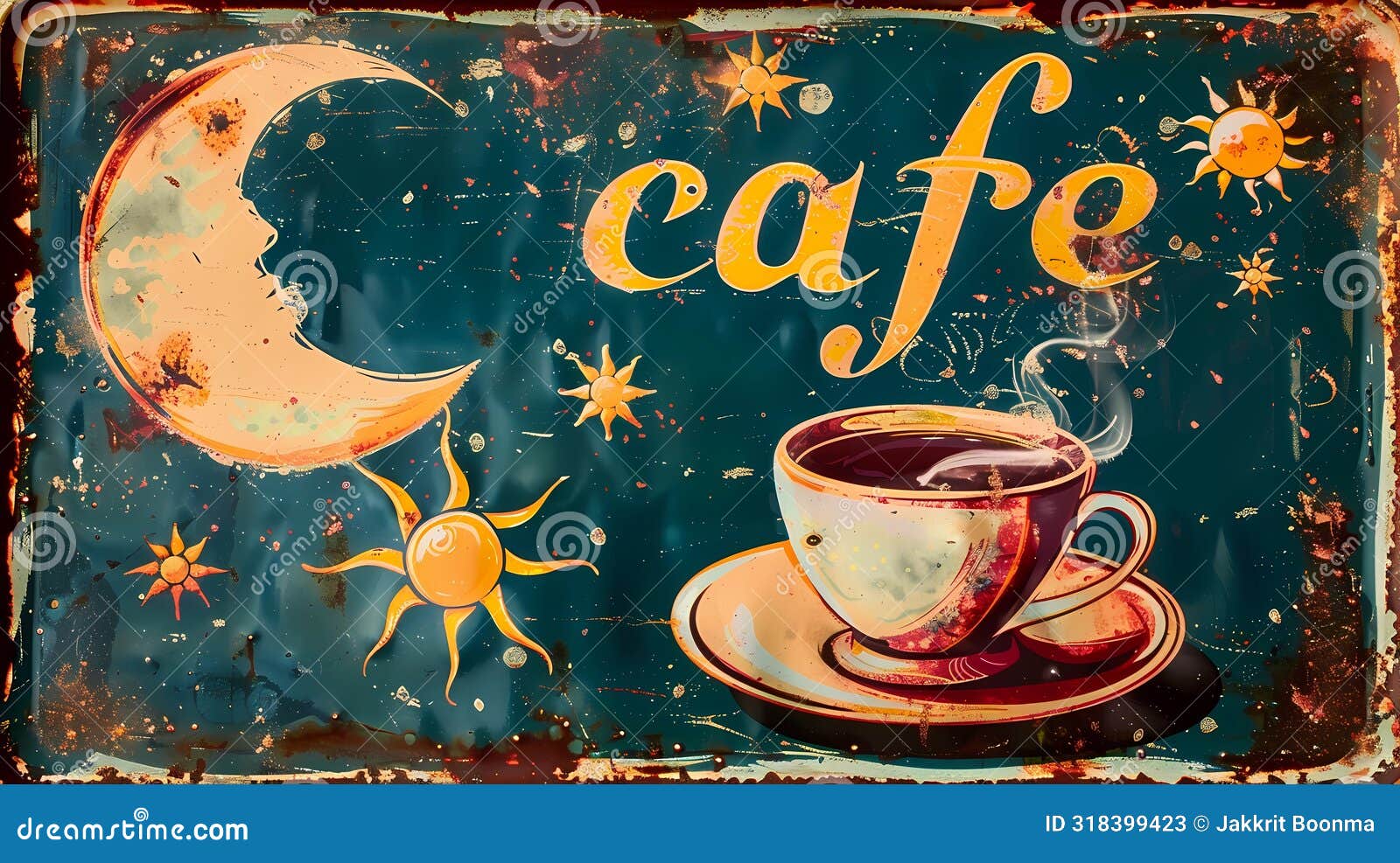 Coffee Cup and Moon on Grunge Background, Generative AI Illustrations ...