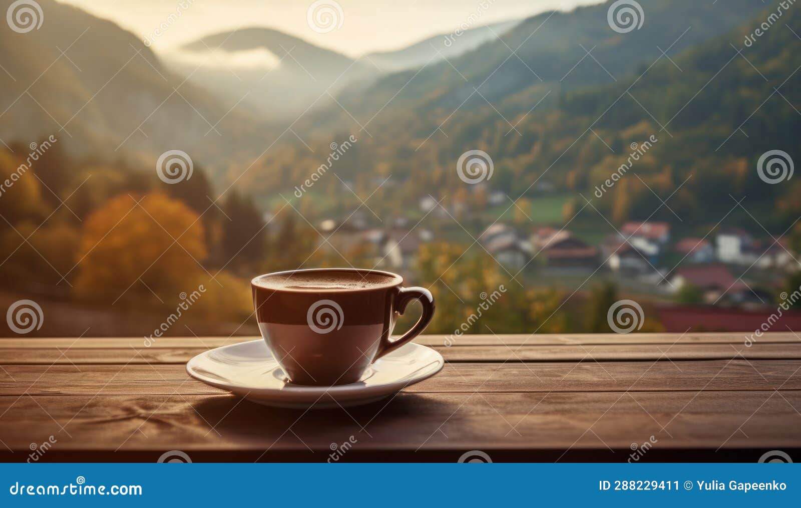 Coffee Cup with Mountain View. Illustration AI Generative Stock ...