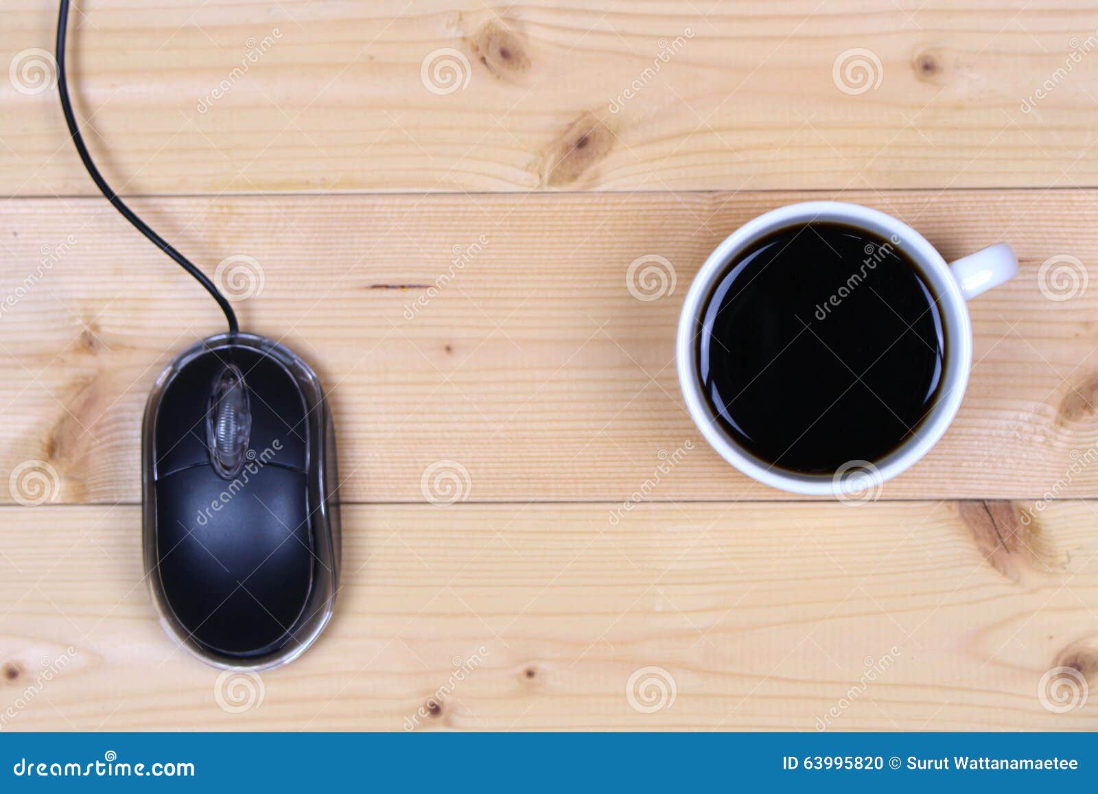 Coffee Cup and Mouse on Wood Table Stock Photo - Image of black, blank ...
