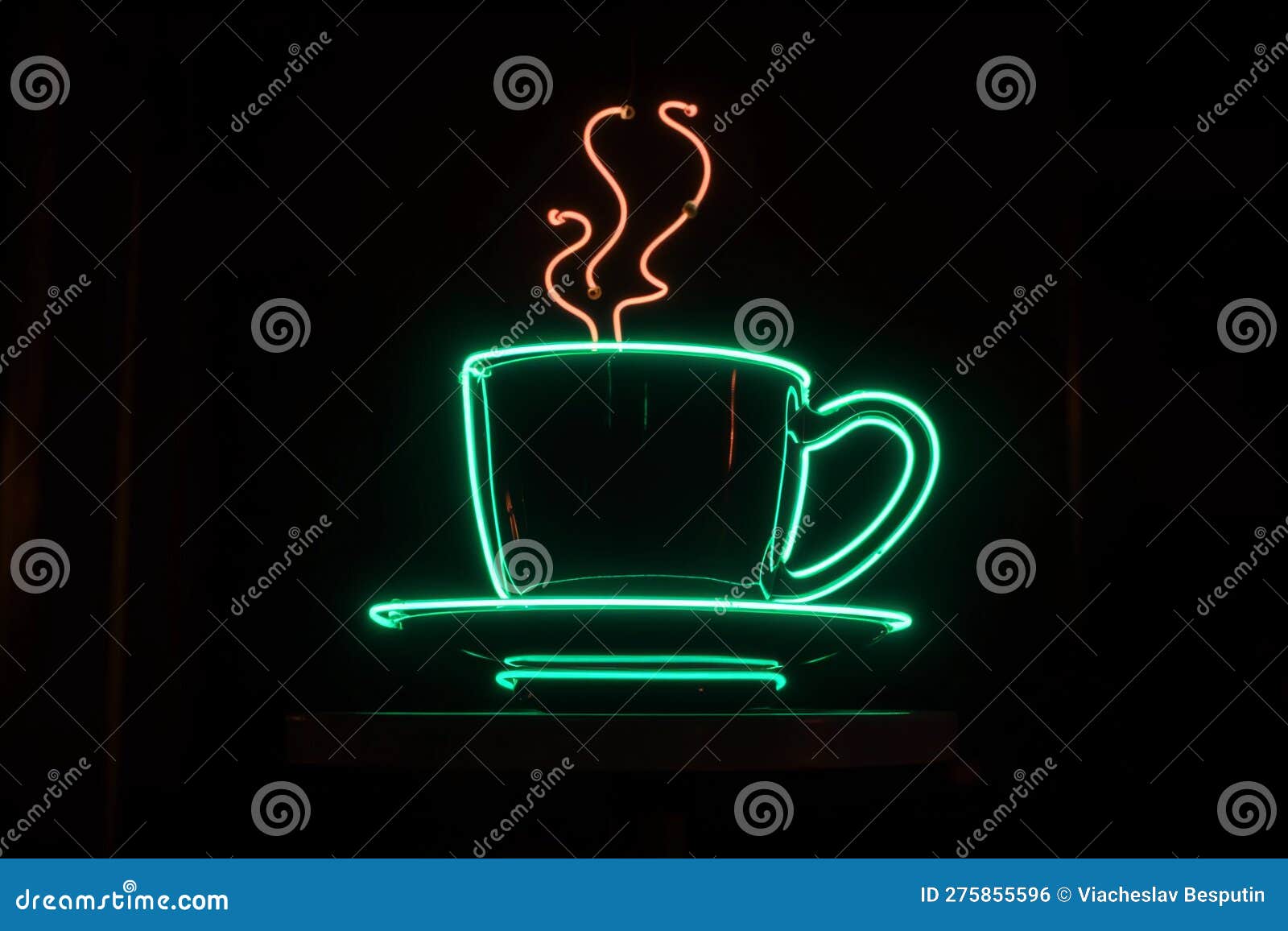 Coffee Cup Neon Sign in Cafe. Stock Illustration - Illustration of logo ...