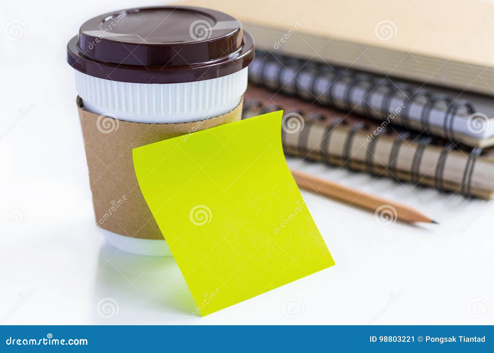 Coffee Cup and Paper Note on White Table. Stock Image - Image of space ...