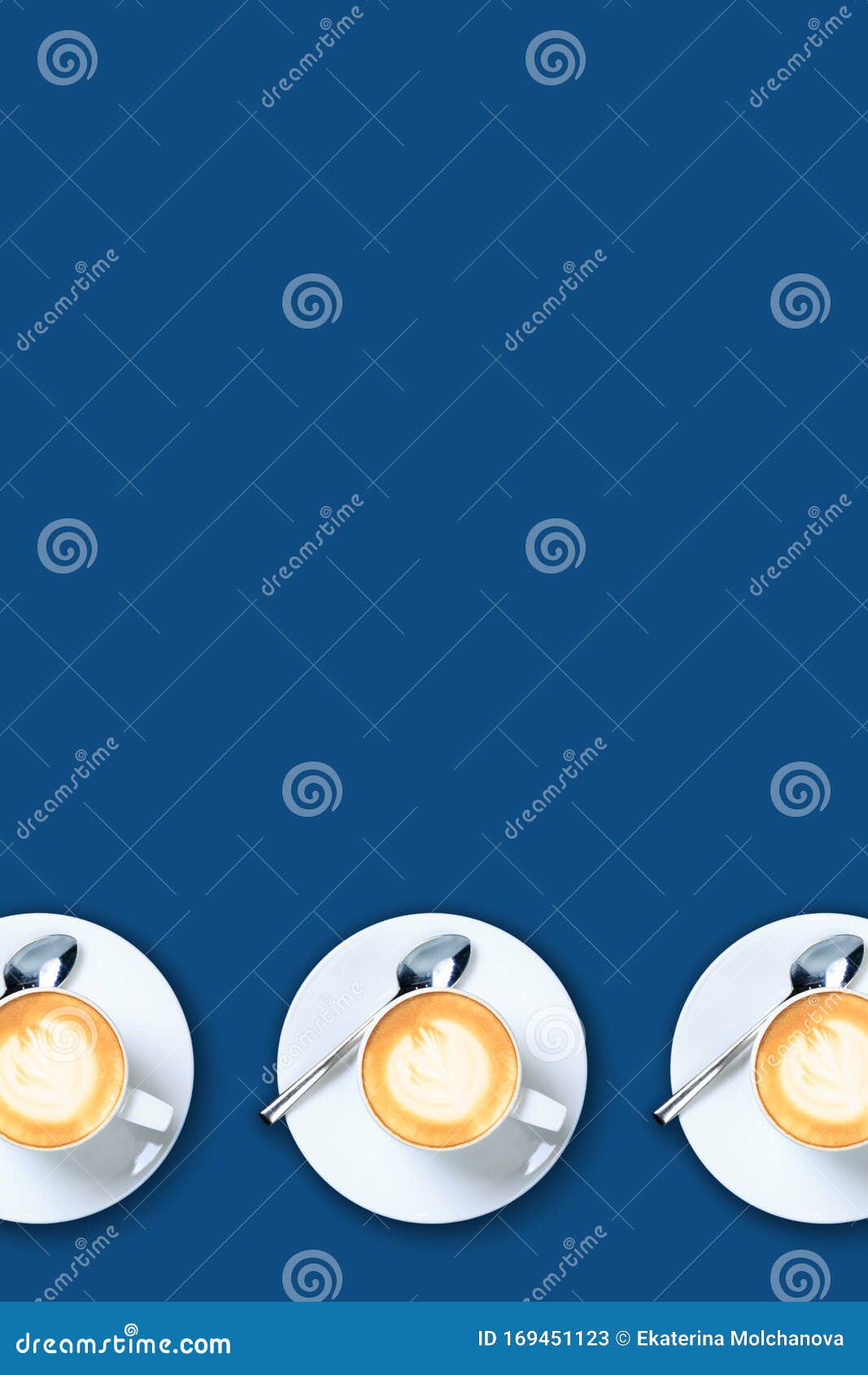 Coffee Cup Pattern on the Bottom of Solid Classic Blue Background Stock ...