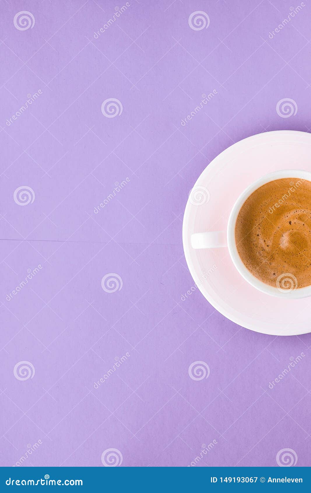 Coffee Cup on Purple Background, Top View Flatlay Stock Image - Image ...