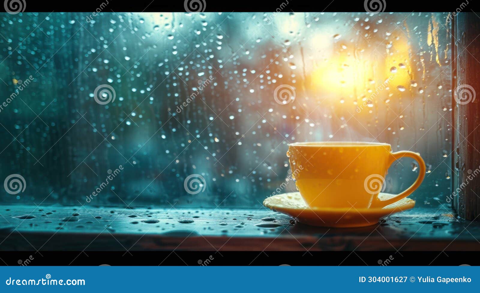 Coffee Cup in the Rain on a Window Sill Stock Image - Image of urban ...