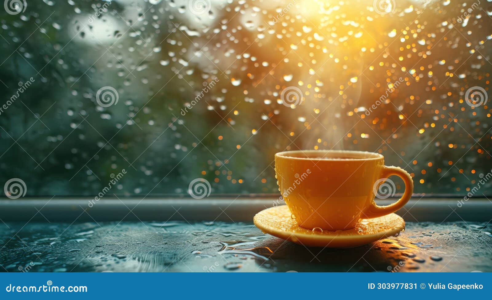 Coffee Cup in the Rain on a Window Sill Stock Image - Image of soothing ...