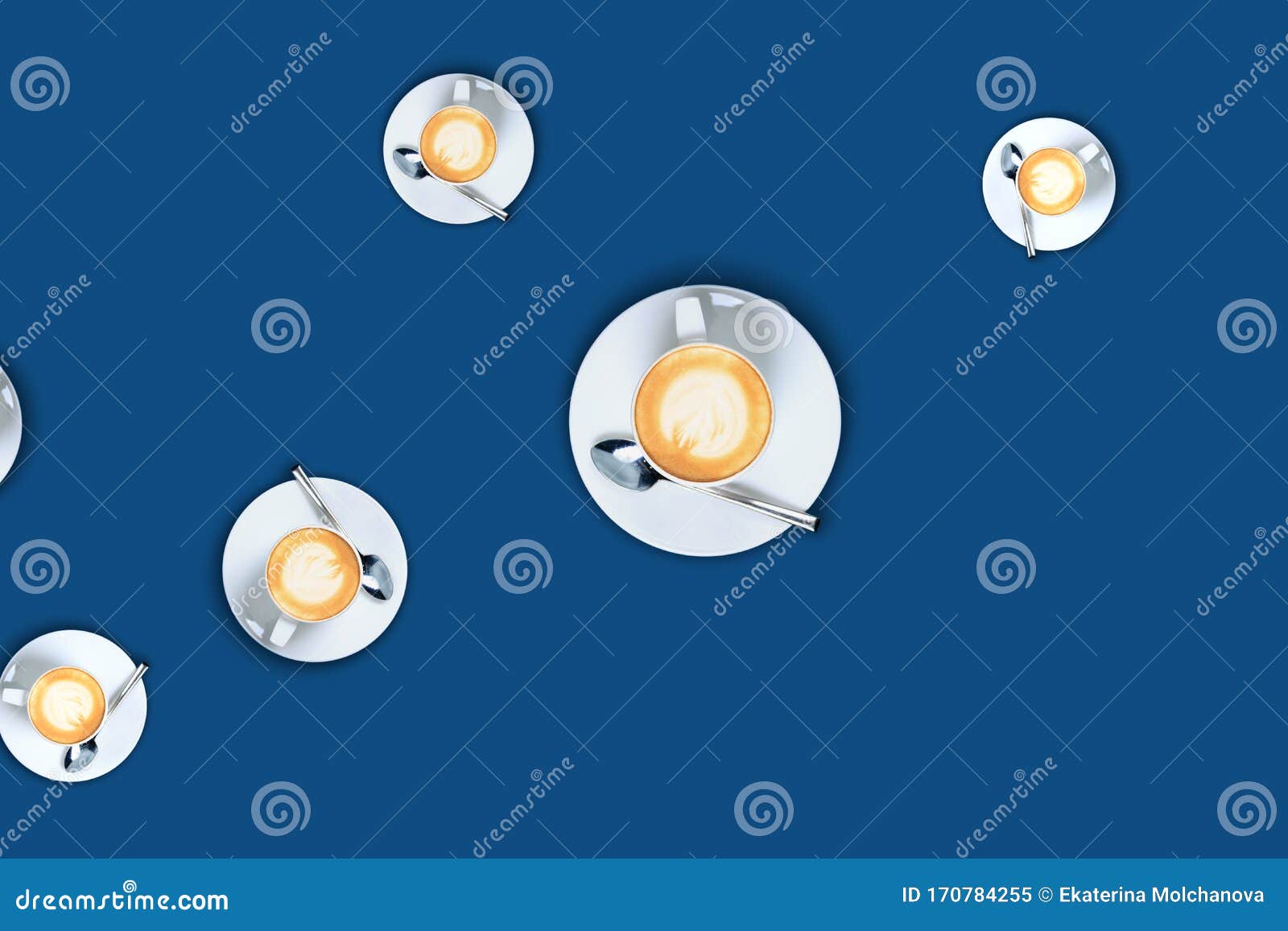 Coffee Cup Random Pattern on Solid Classic Blue Background Stock ...