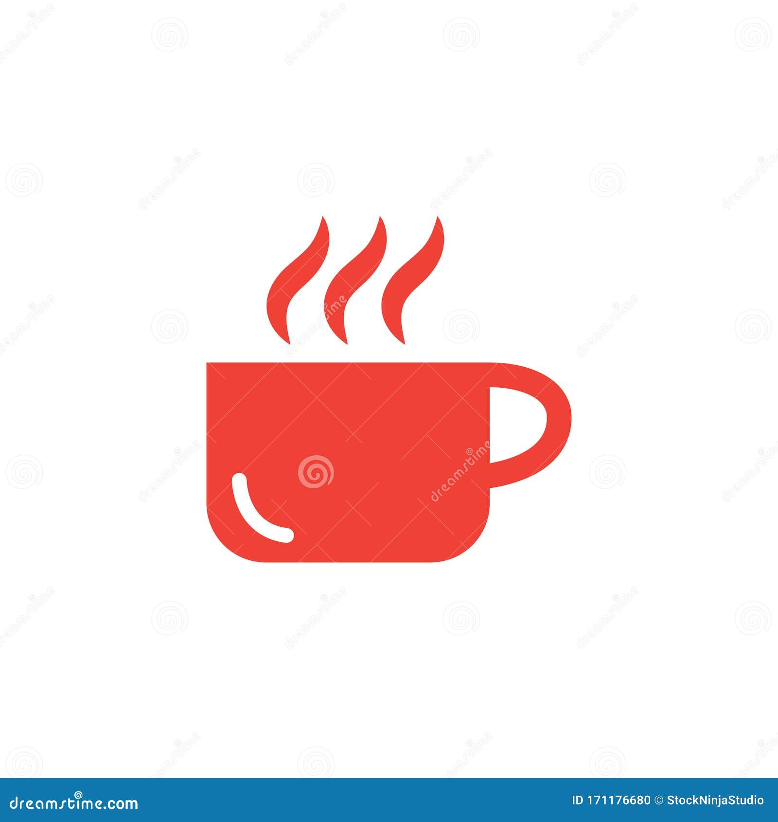 Coffee Cup Red Icon on White Background. Red Flat Style Vector ...