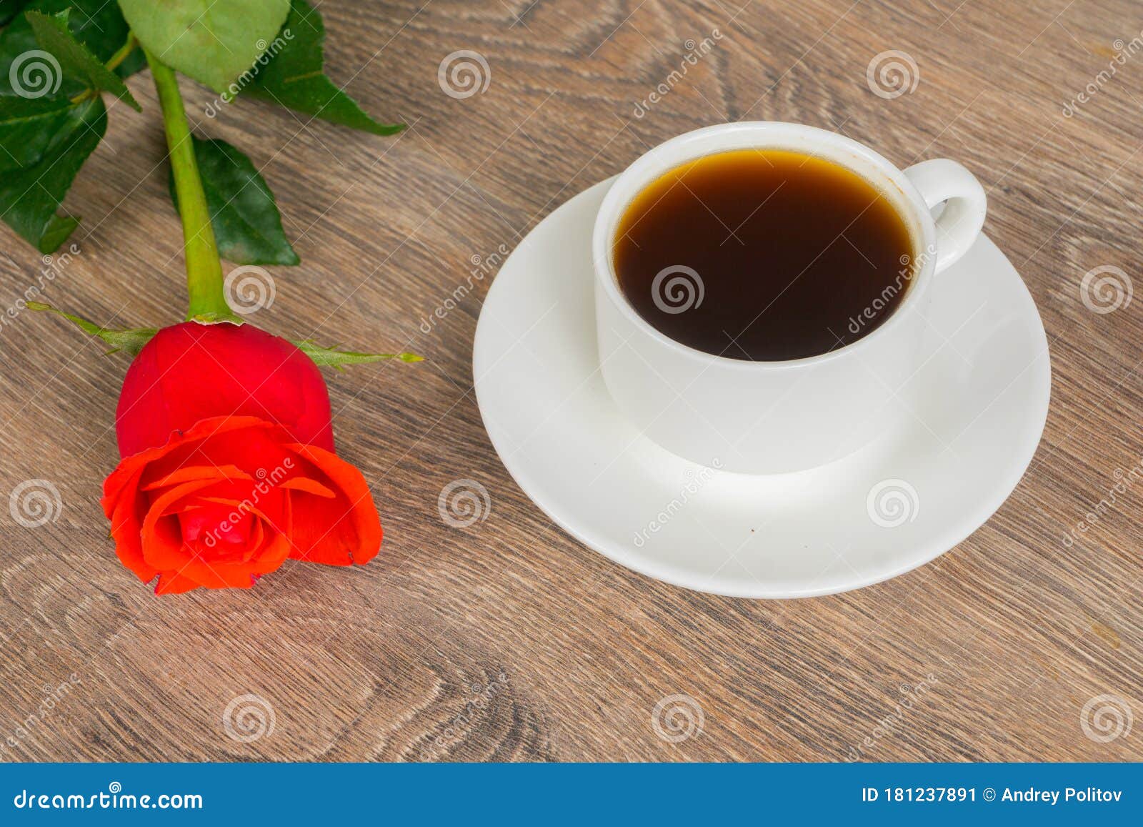 Coffee cup and red rose stock image. Image of flower - 181237891