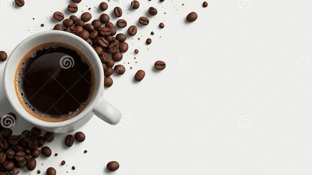 Coffee Cup and Roasted Coffee Beans Creating a Diagonal Composition on ...
