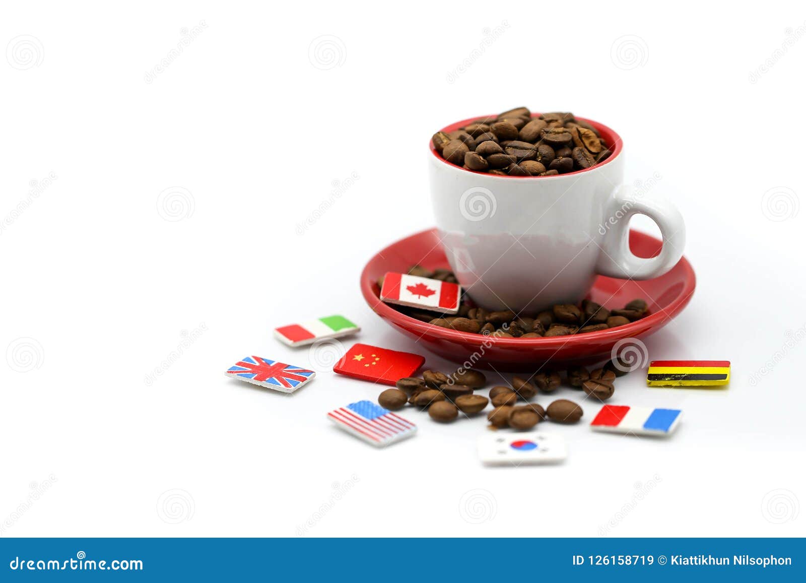 Coffee Cup and Roasted Coffee Beans with Flag Using for Concept Stock ...