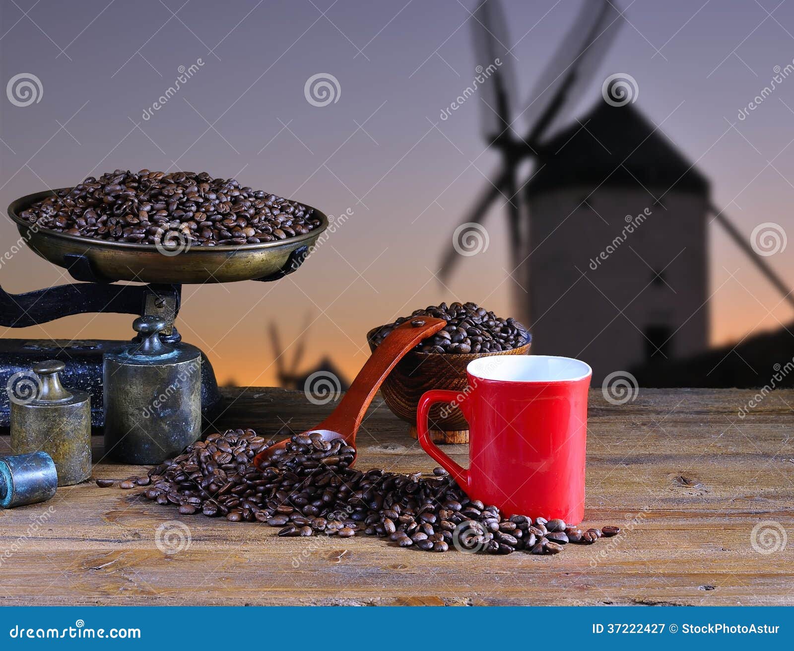 Coffee cup with scale. stock image. Image of mill, beans - 37222427