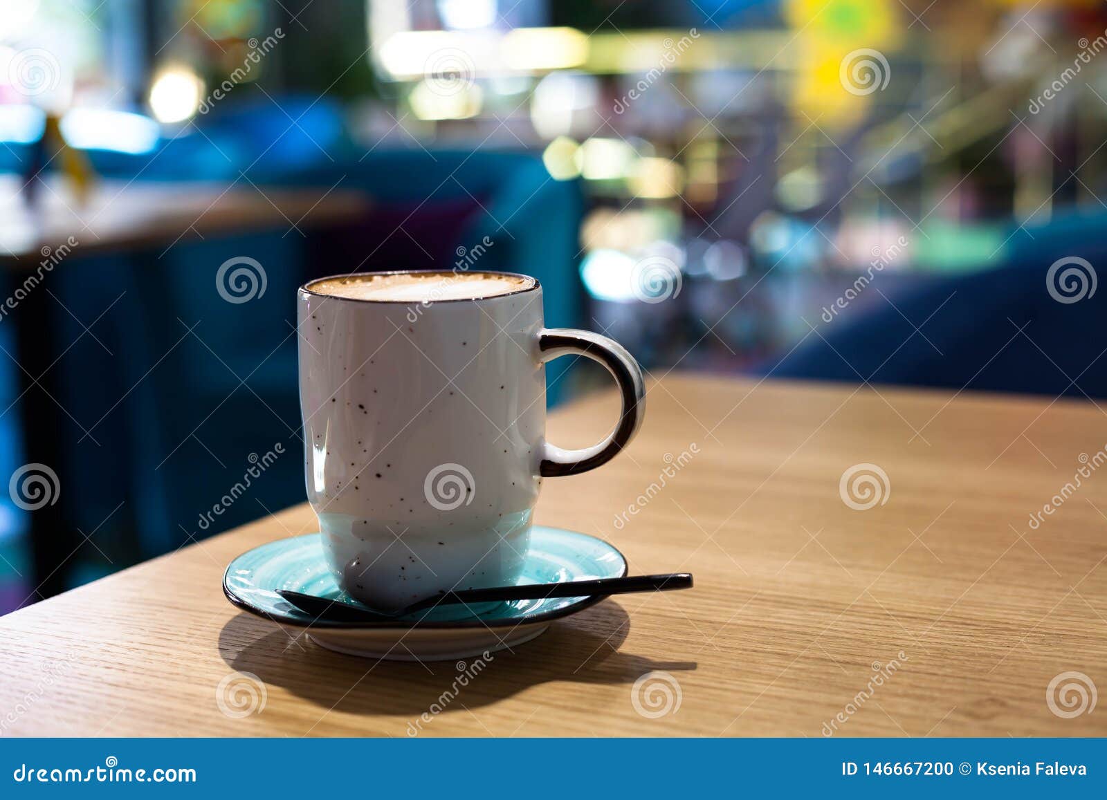 Coffee cup in coffee shop stock photo. Image of concept - 146667200