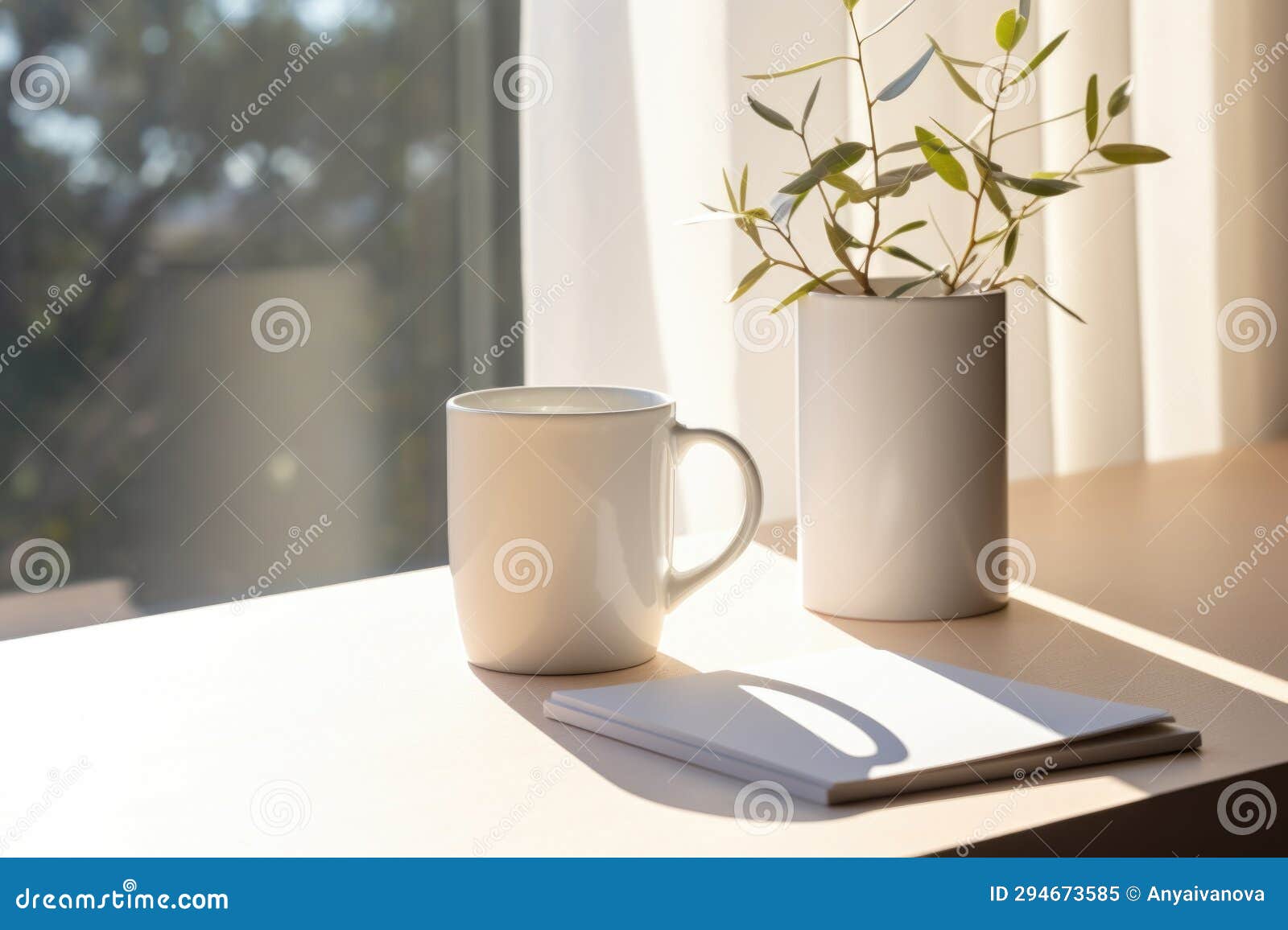 A Coffee Cup Sitting on Top of a Table Next To a Book Stock Image ...