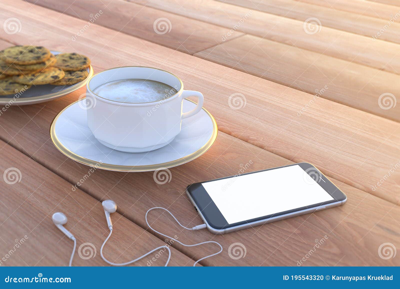 Coffee Cup and Smart Phone on Table Stock Illustration - Illustration ...