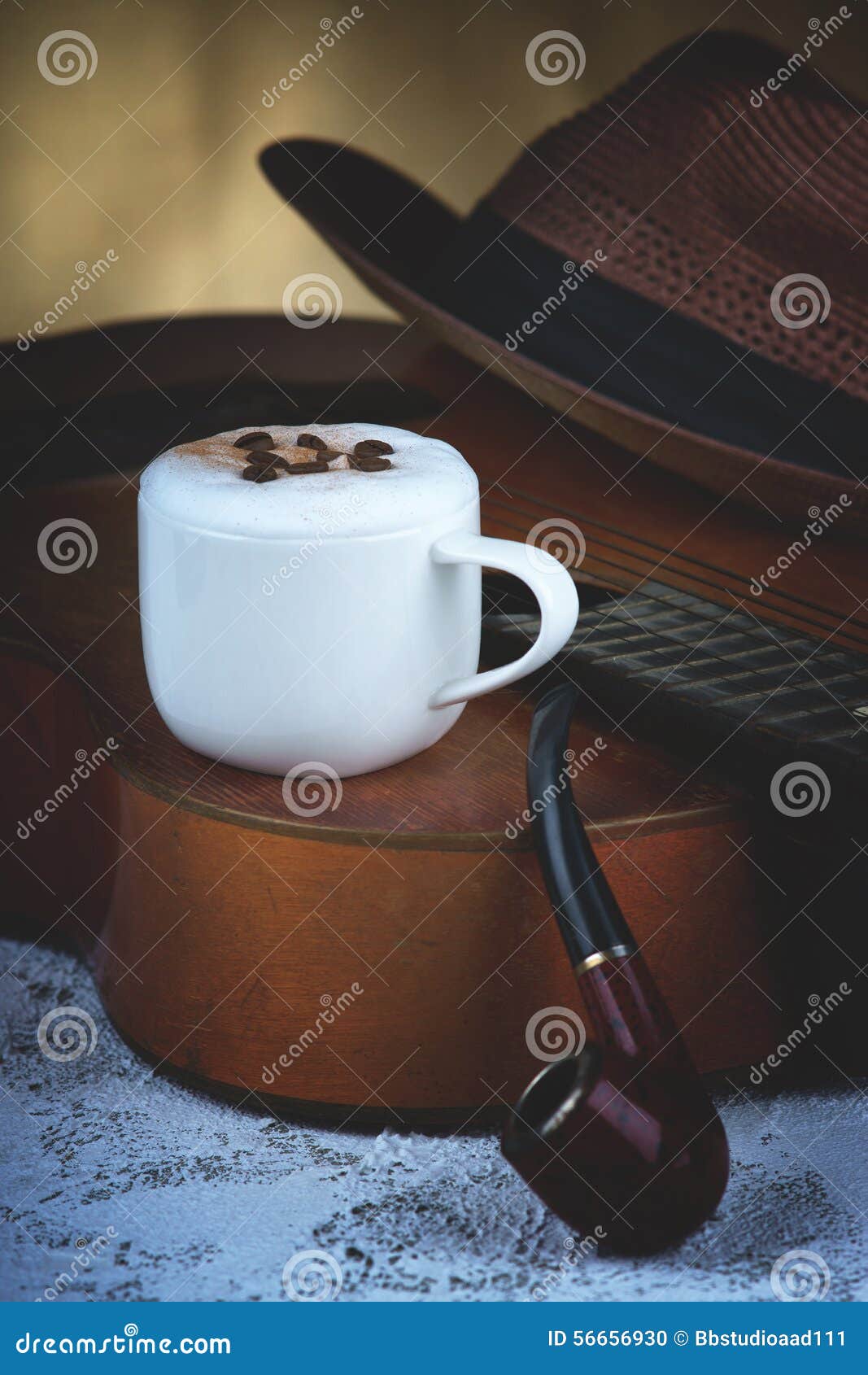 Coffee Cup,smoking Pipe, Guitar and Hat Stock Photo - Image of coffee ...