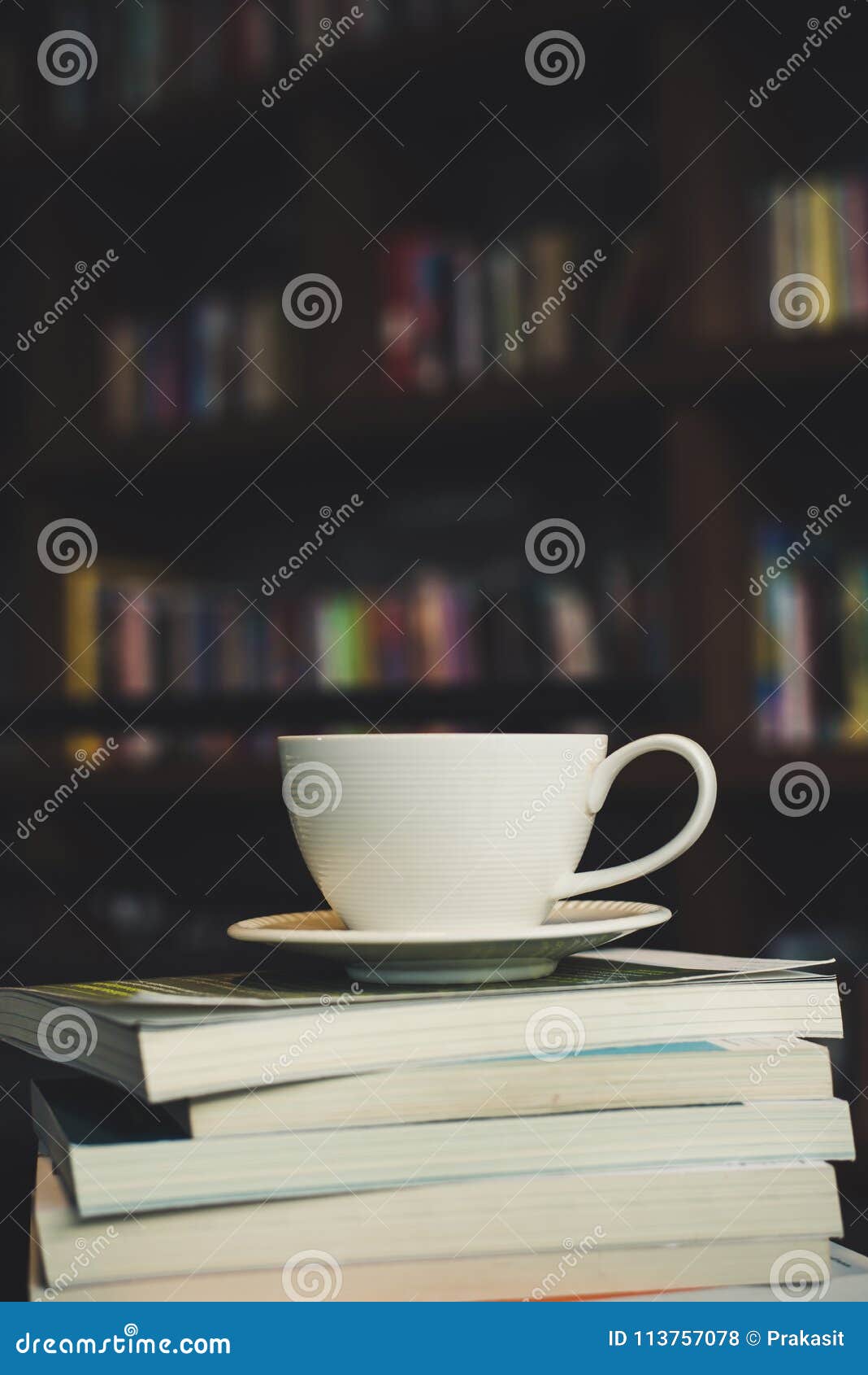 Coffee Cup and Stack of Books on Wood Table. Education Concept. Stock ...