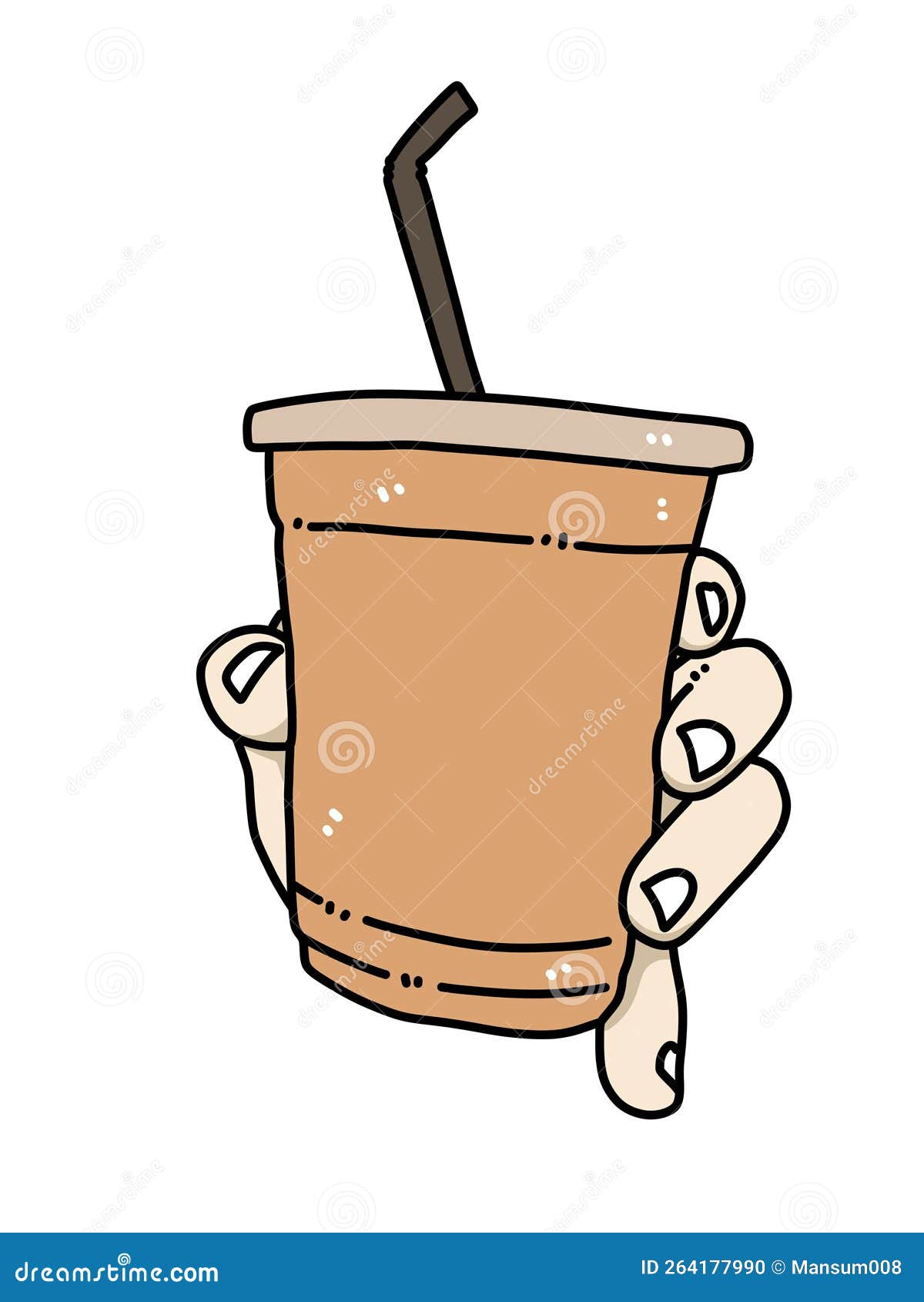 Coffee Cup with Straw and Hand Cartoon Stock Illustration ...