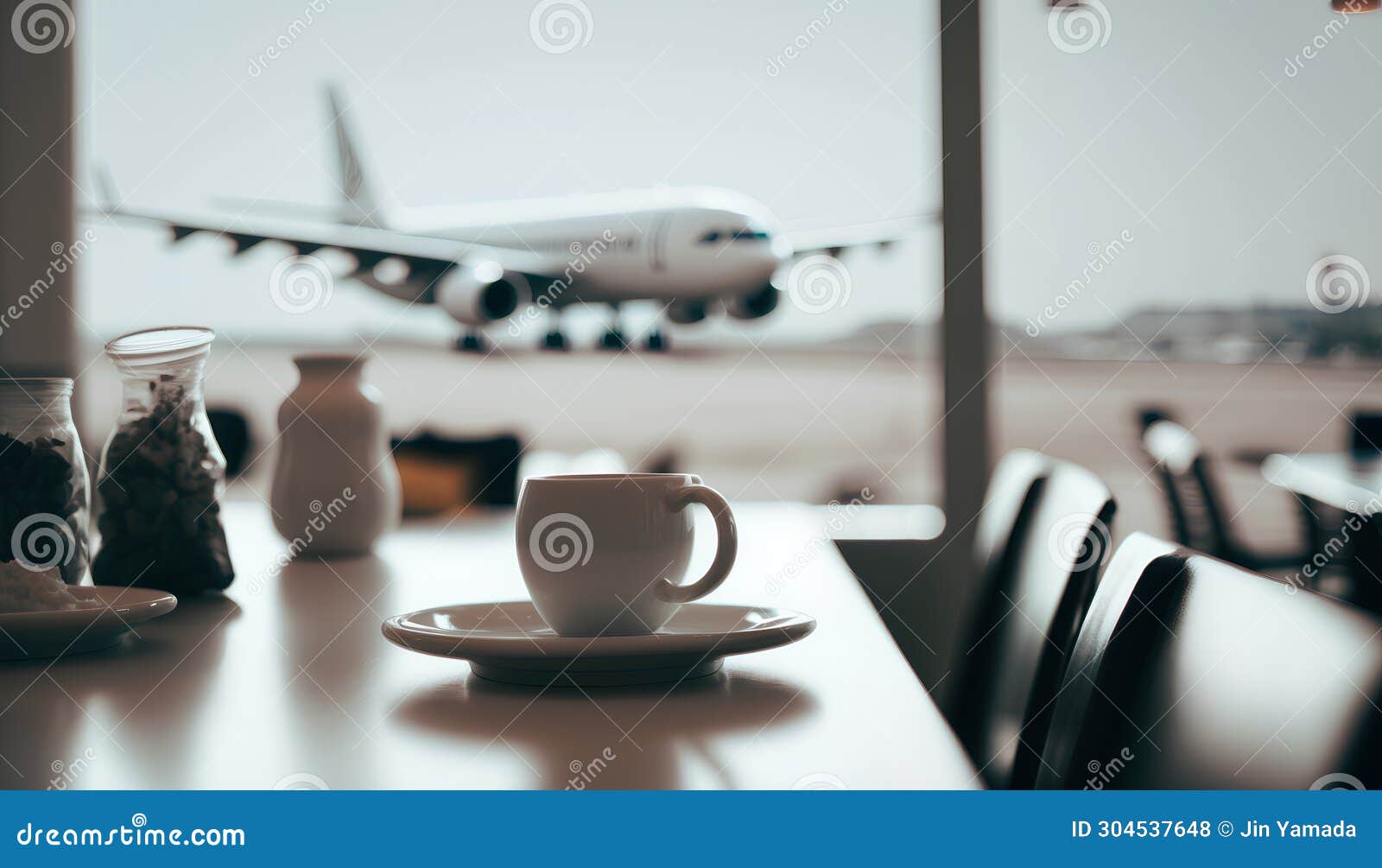 Coffee Cup on the Table with Blurred Background of Airplane at Airport ...