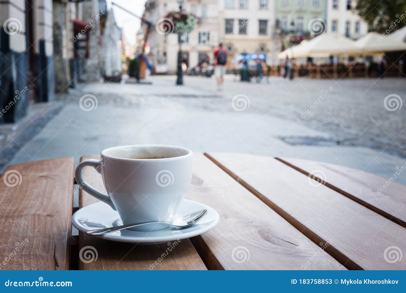 Coffee Cup on a Table of Typical European Outdoor Cafe Stock Image ...