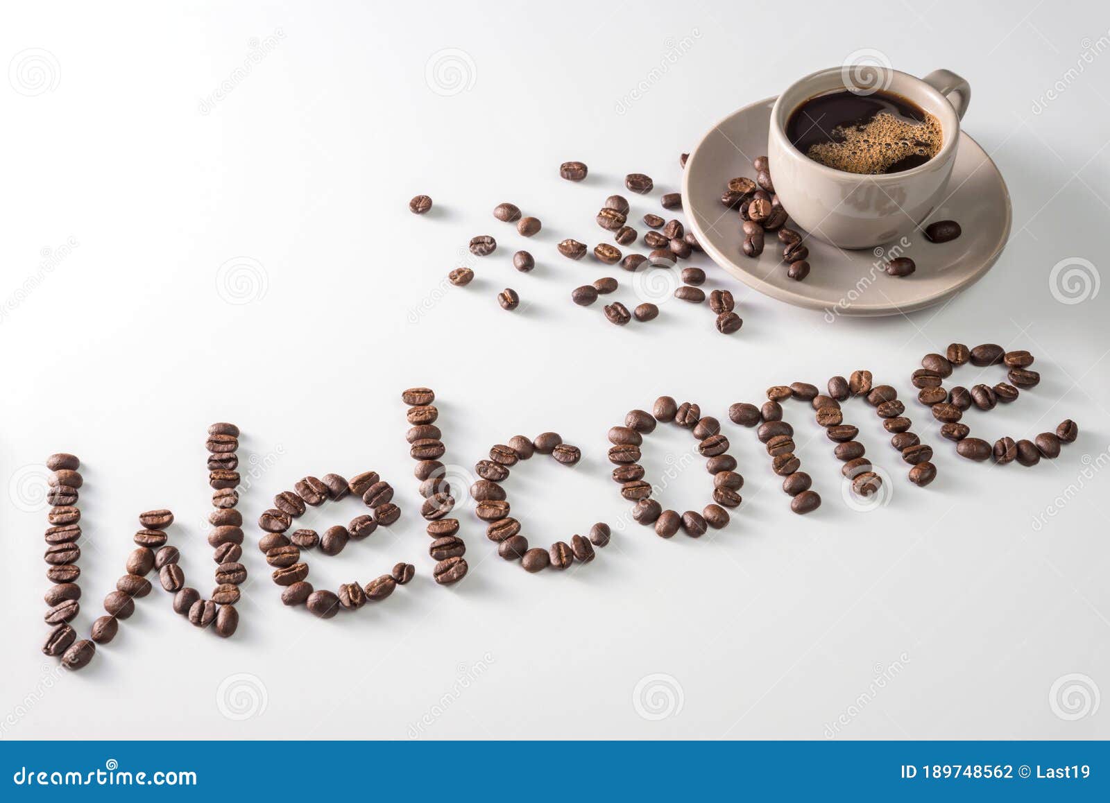 Coffee Cup and Text Made of Coffee Beans, Isolated on White. Text the ...
