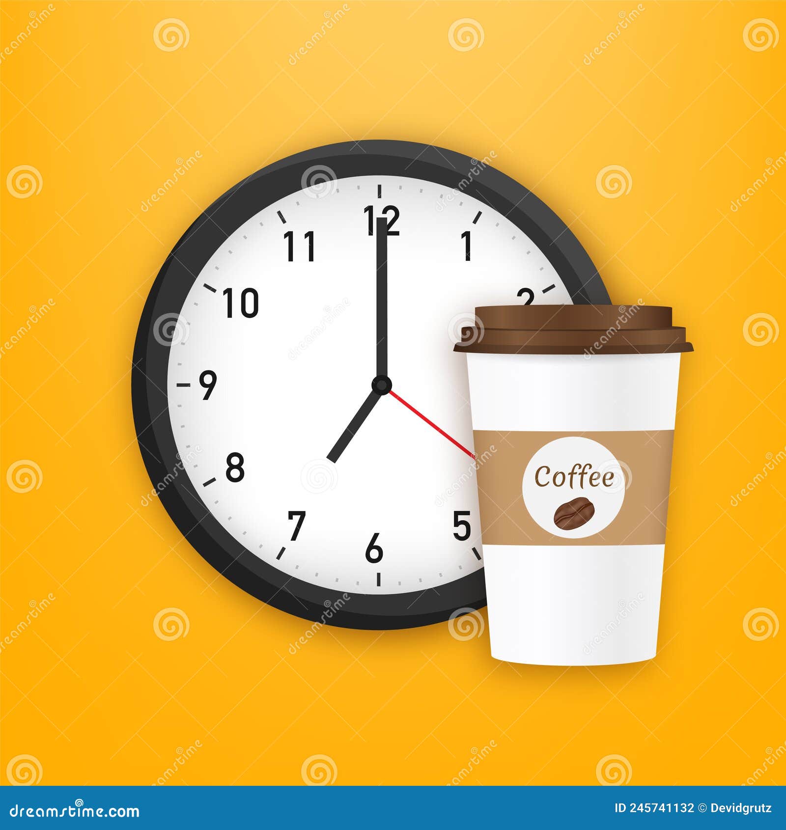 Coffee Cup Time Clock. Coffee with the Watch. Vector Stock Illustration ...
