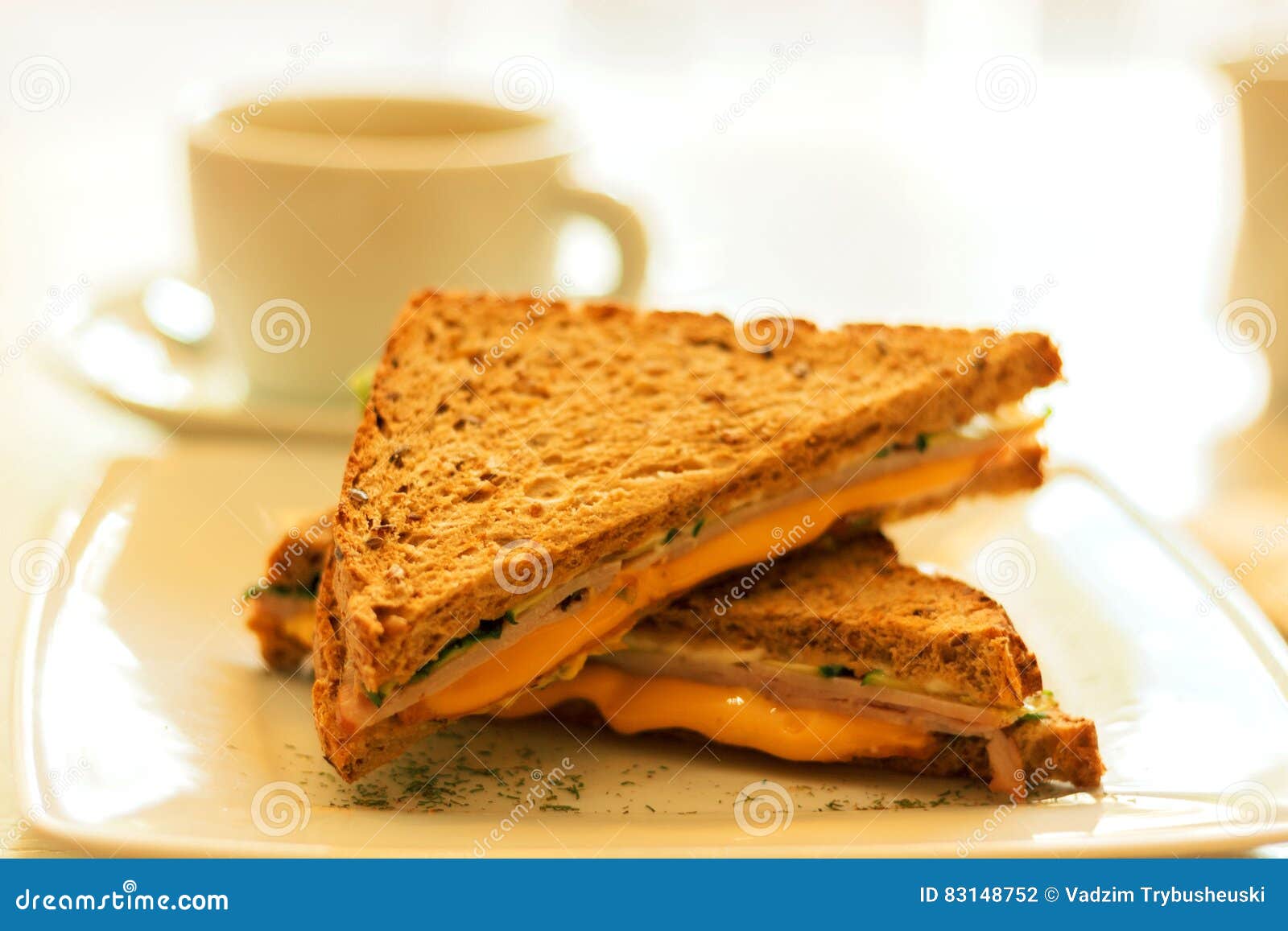 Coffee Cup and Toast with Cheese Stock Photo - Image of macro, picnic ...