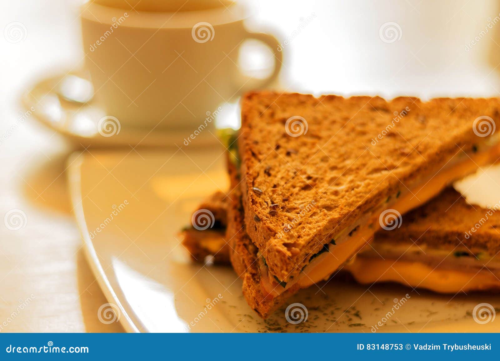 Coffee Cup and Toast with Cheese Stock Image - Image of morning ...