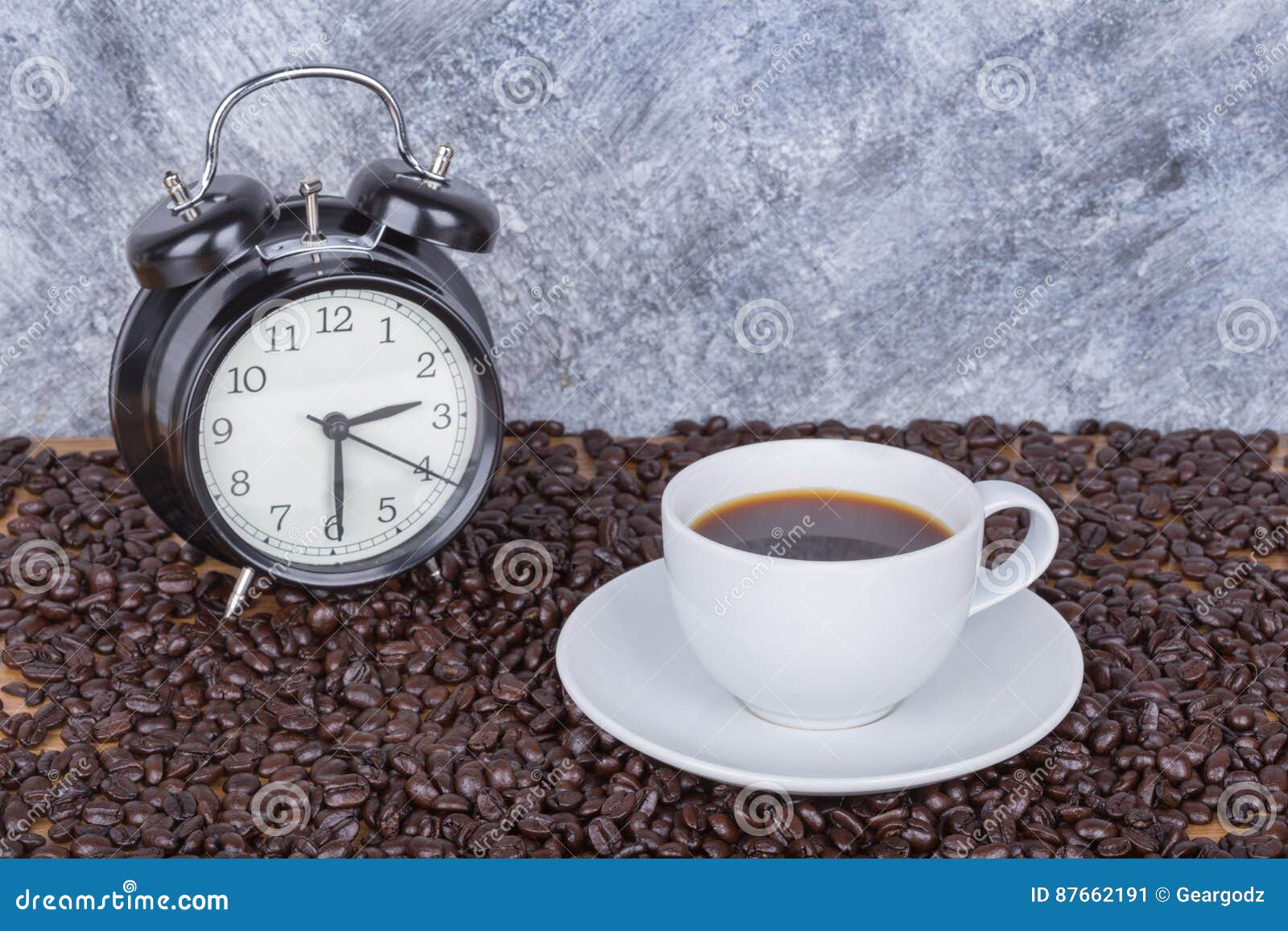 Coffee in Cup and Vintage Clock Coffee Time Concept with Wall Stock ...