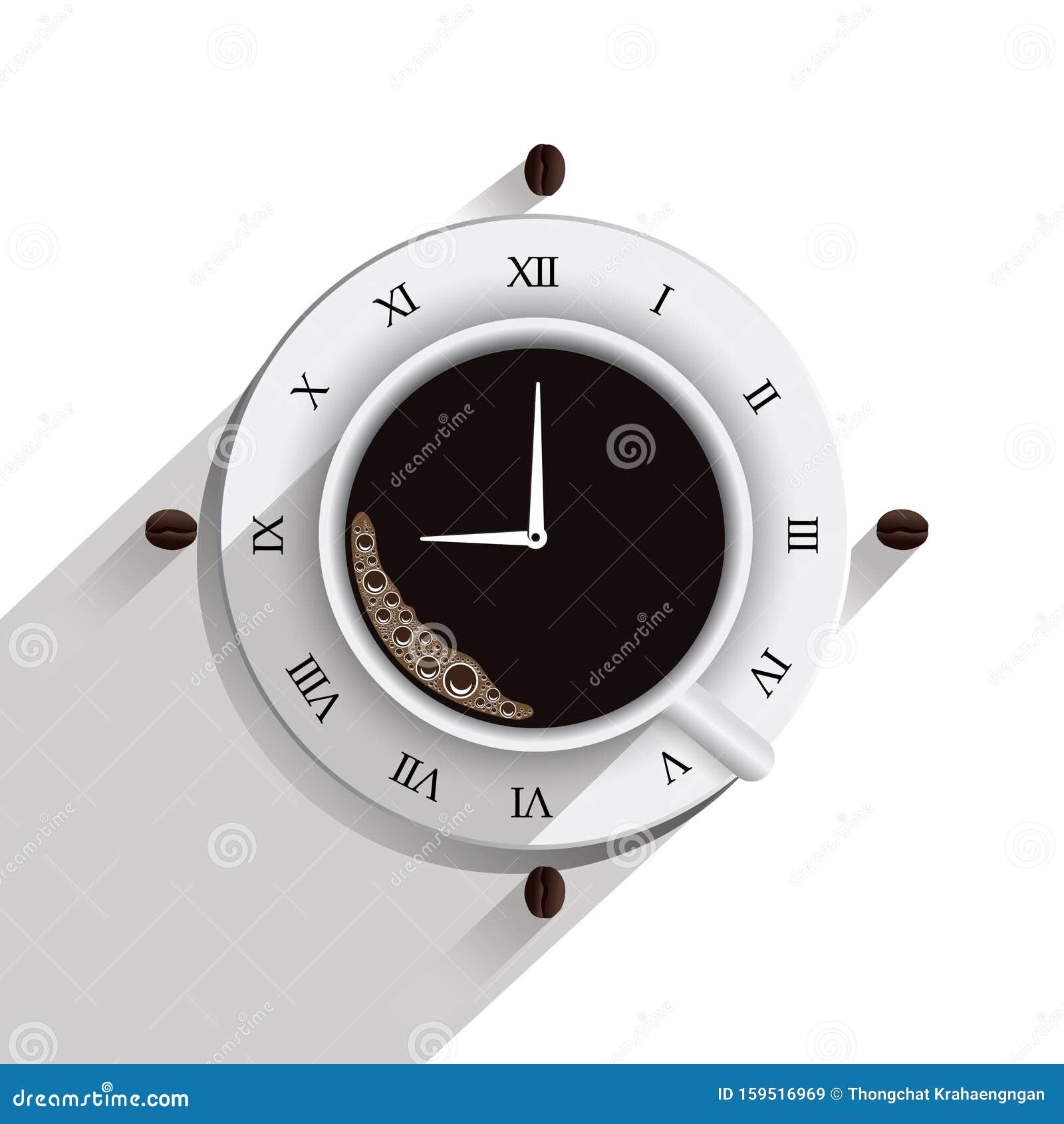 Coffee Cup with Wall Clock Time Stock Vector - Illustration of time ...