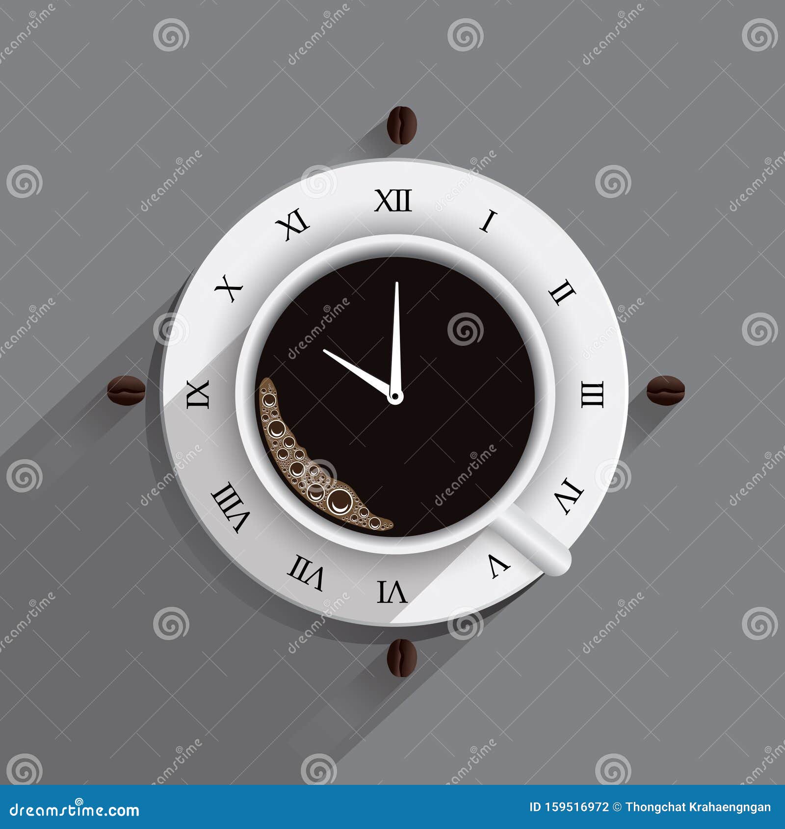 Coffee Cup with Wall Clock Time Stock Vector - Illustration of ...
