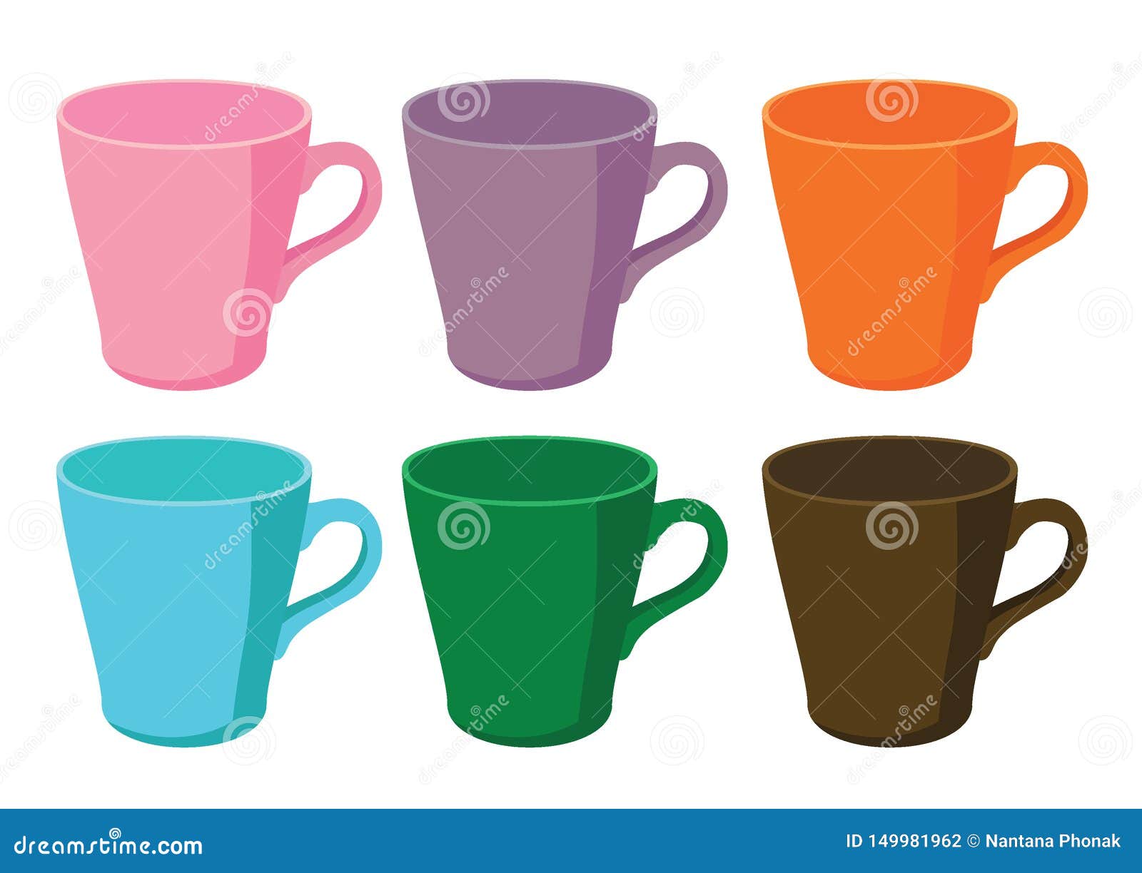 Cups Color Set. Colorful Ceramic Realistic Mugs For Different Drinks ...
