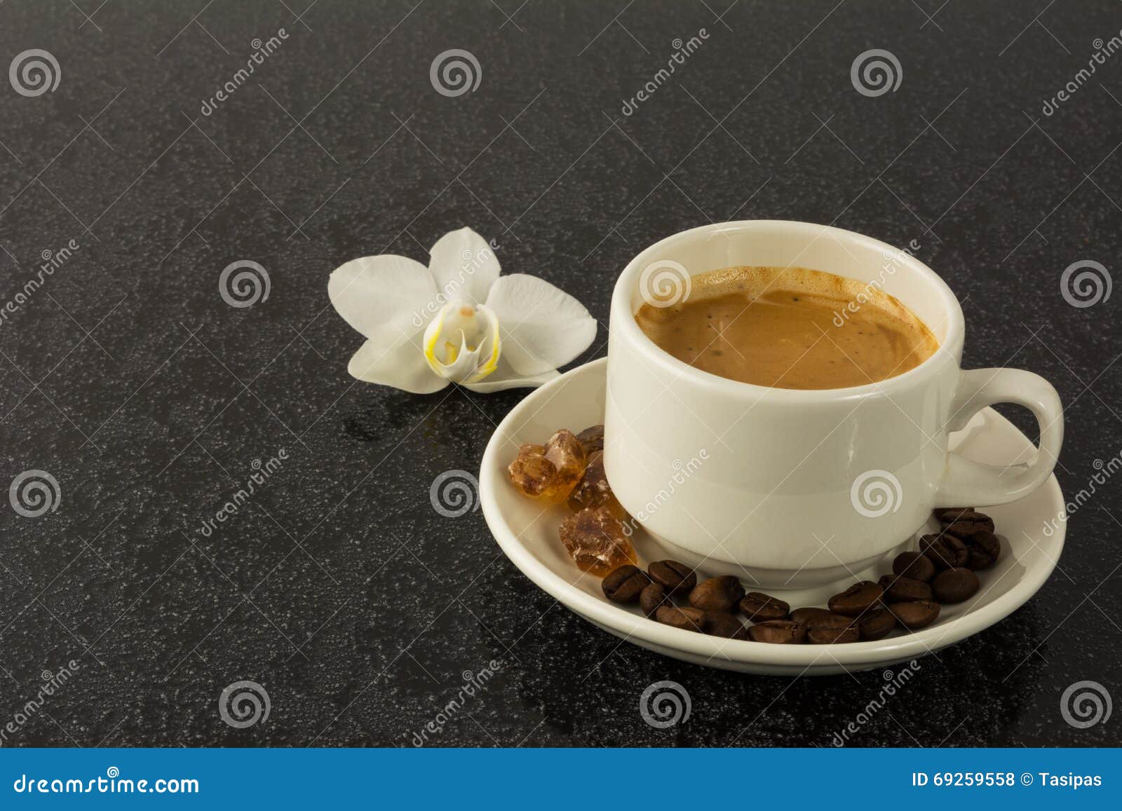 Coffee Cup and White Orchid Stock Photo - Image of grain, relax: 69259558